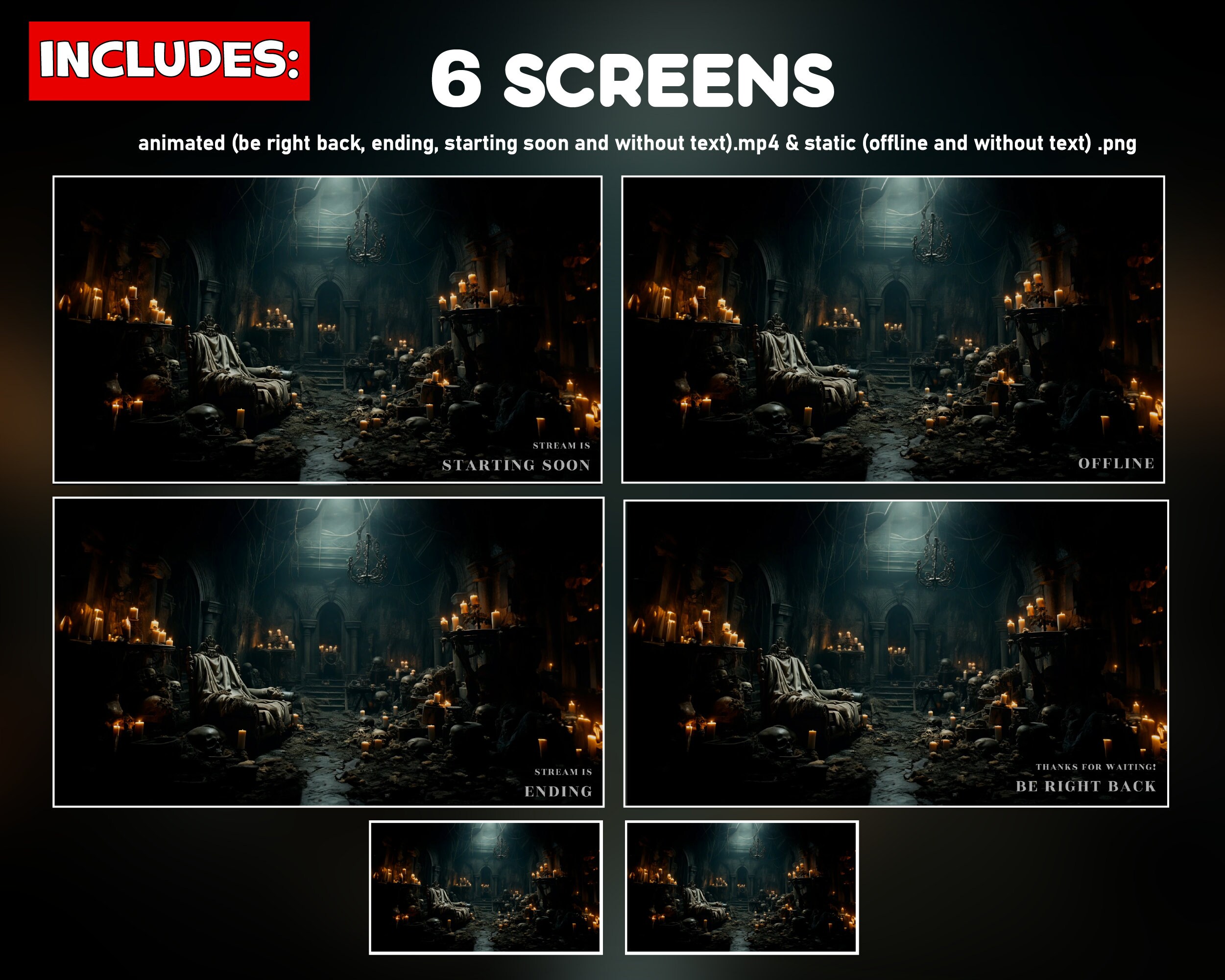 Goth Twitch Overlay Animated Pack Horror Dark Background Stream Skulls ...