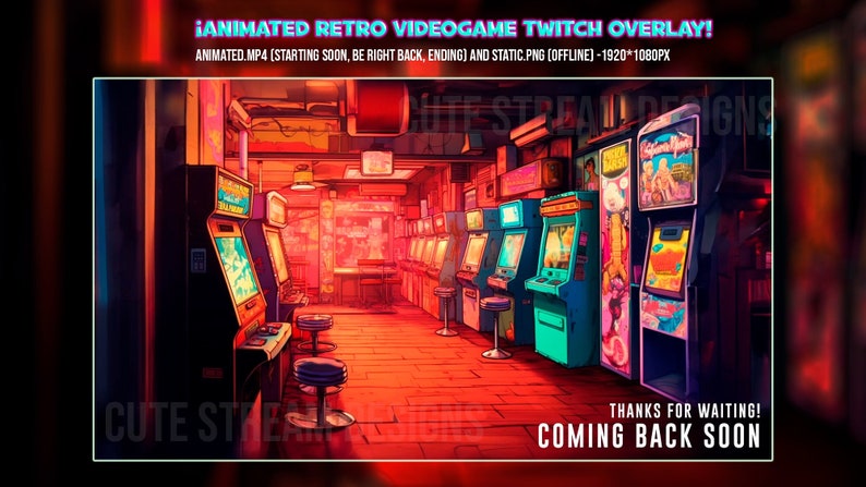 Retro Twitch Overlay Animated Pack 80s Videogame Arcade Screens 8bit ...