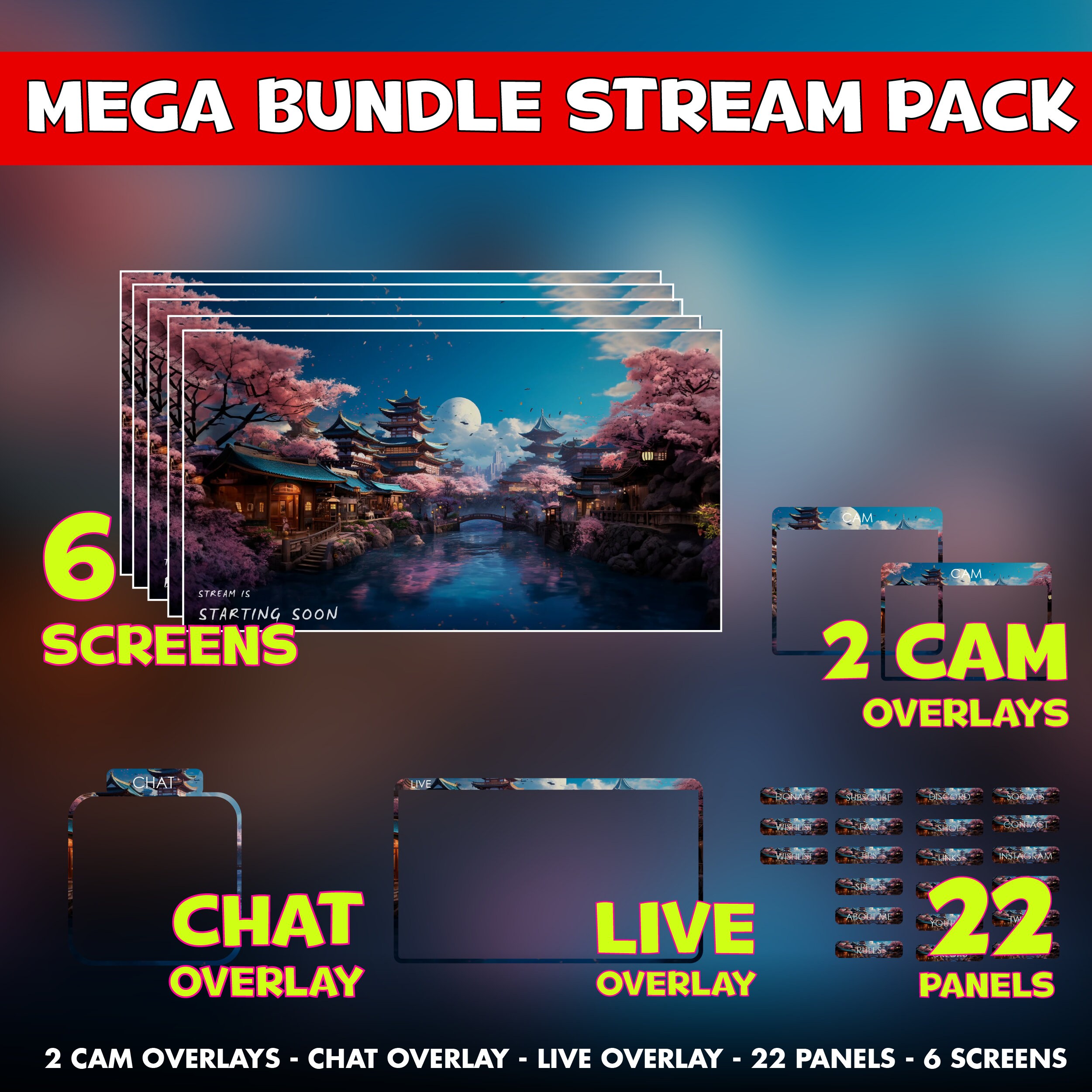 Japan City Twitch Overlay Animated Package - Cozy Asian Cherry Trees ...