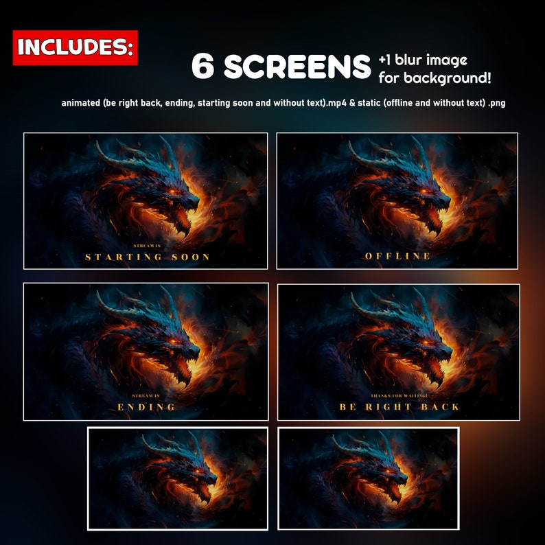 Blue Dragon Twitch Overlay Animated Pack - Mythological Fantasy Fire ...