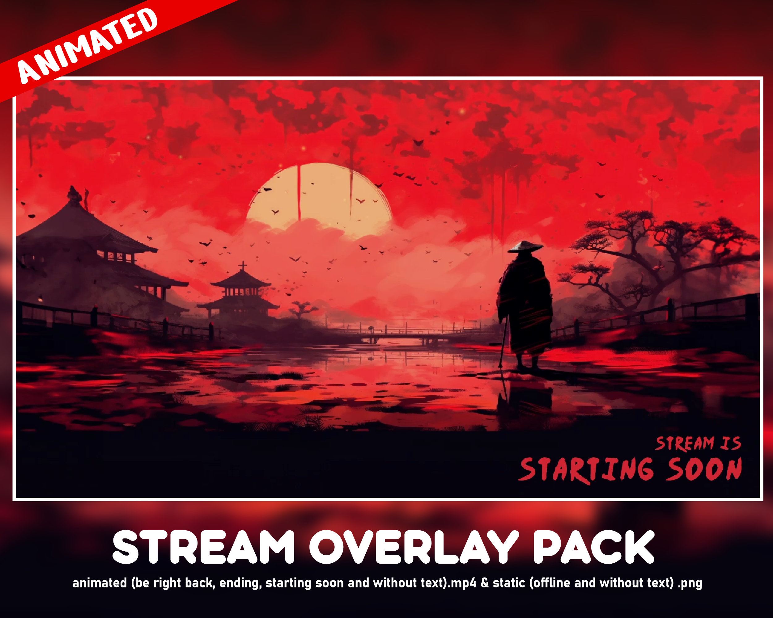 RED Twitch Overlay Animated Package - Samurai Dark Landscape - Japan ...