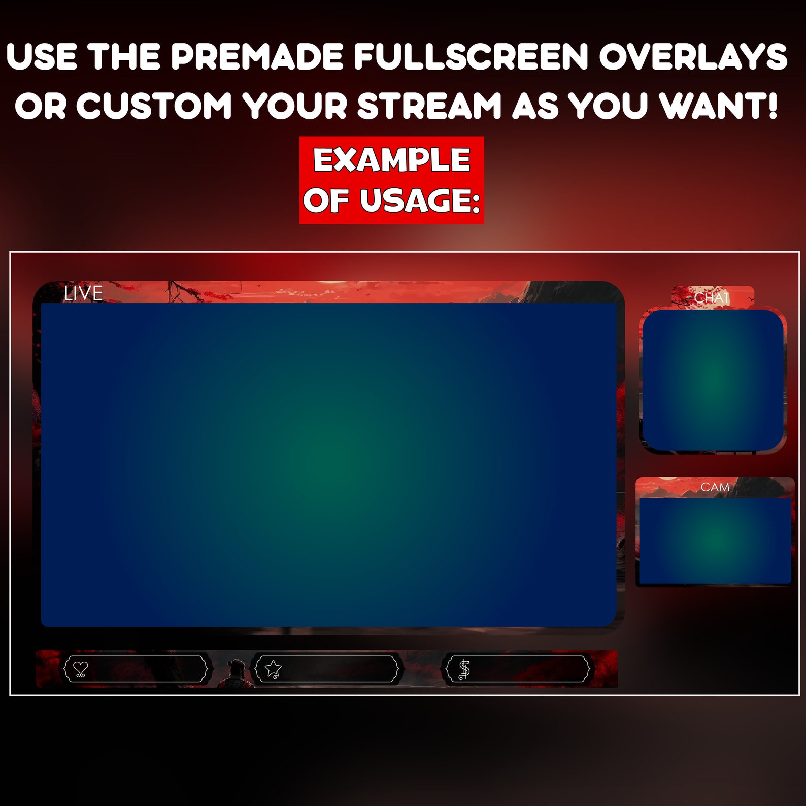 Samurai Red Twitch Overlay Animated Pack - Warrior Cozy Japanese ...