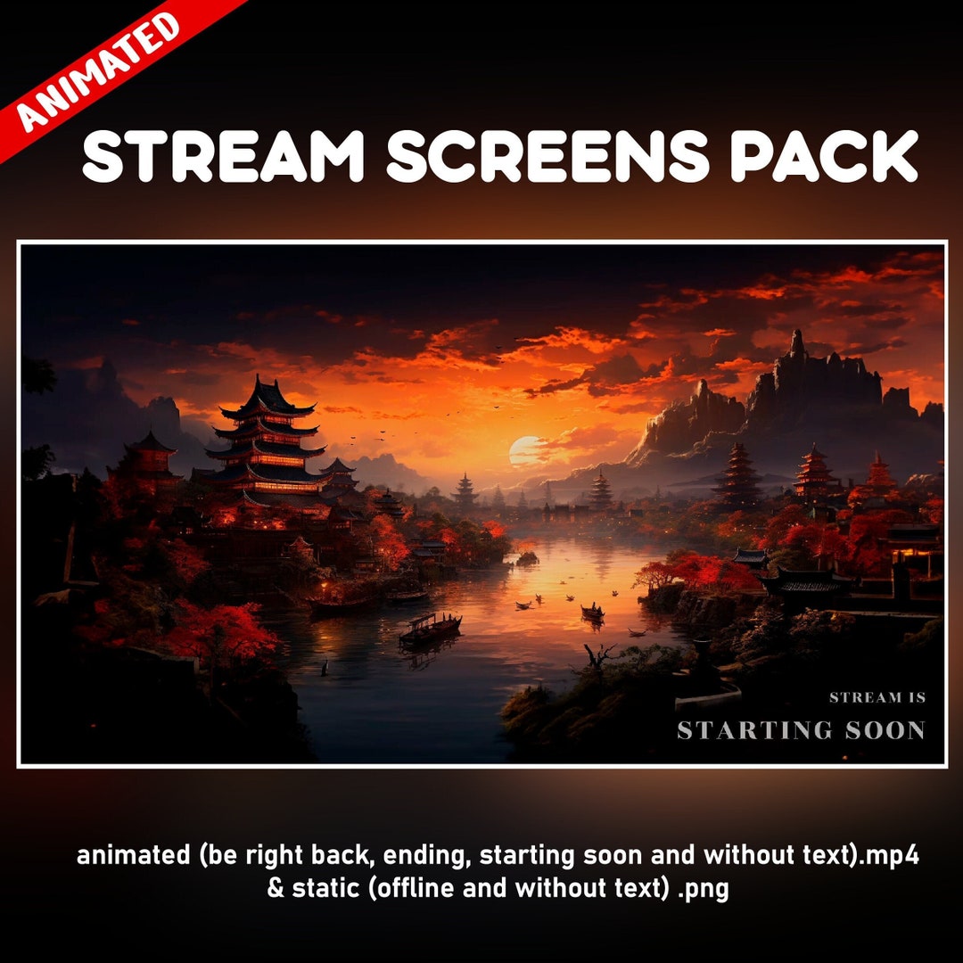 Asian City Sunset Twitch Overlay Animated Pack - Cozy Japan Samurai Era ...