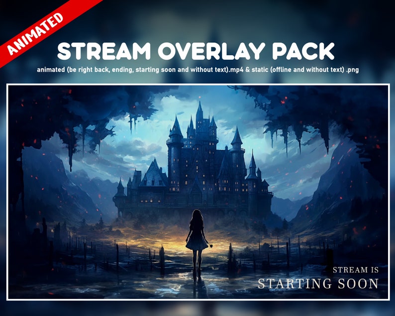 Goth Twitch Overlay Animated Package - Anime Girl Dark Screens Perfect ...