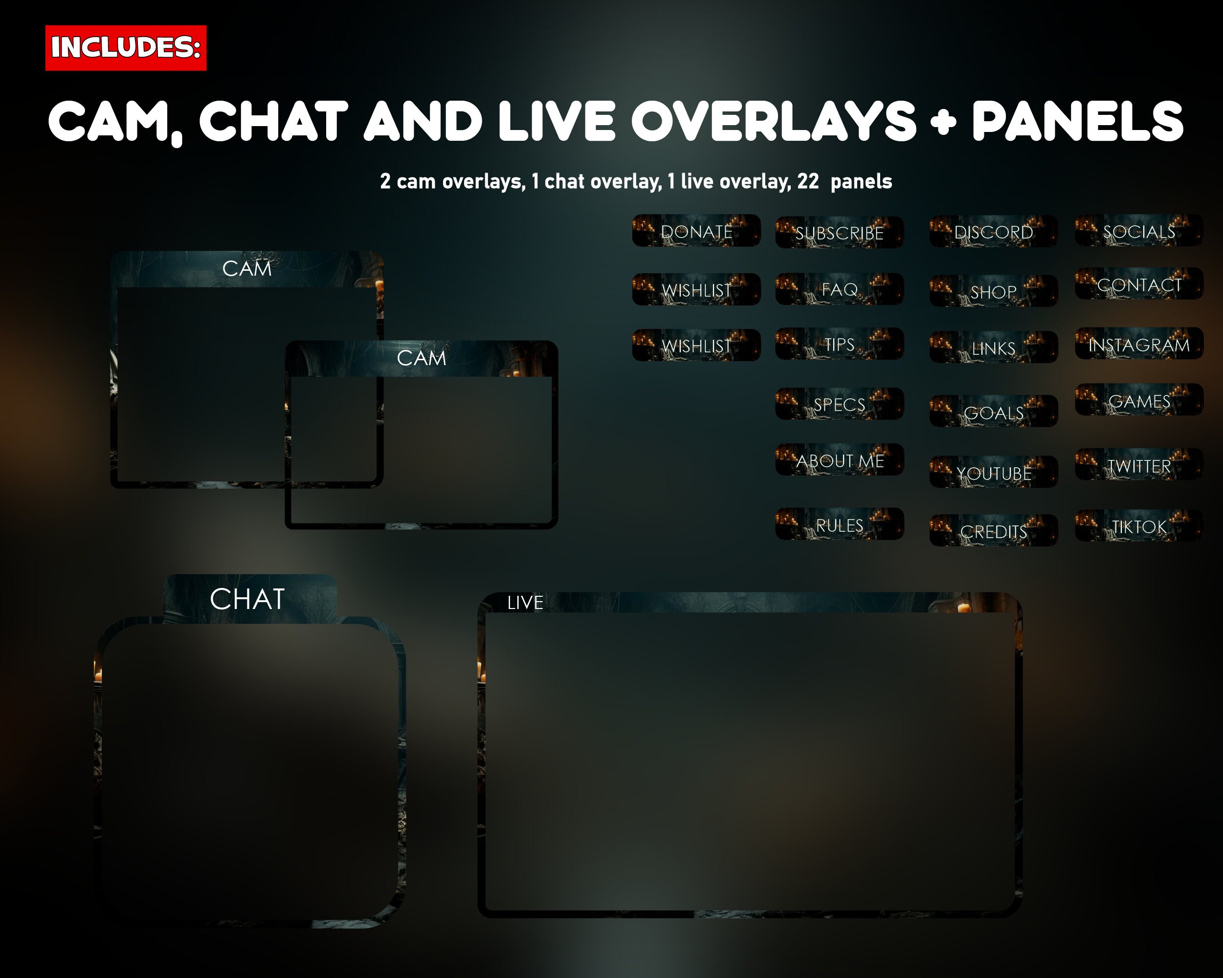 Goth Twitch Overlay Animated Pack Horror Dark Background Stream Skulls ...