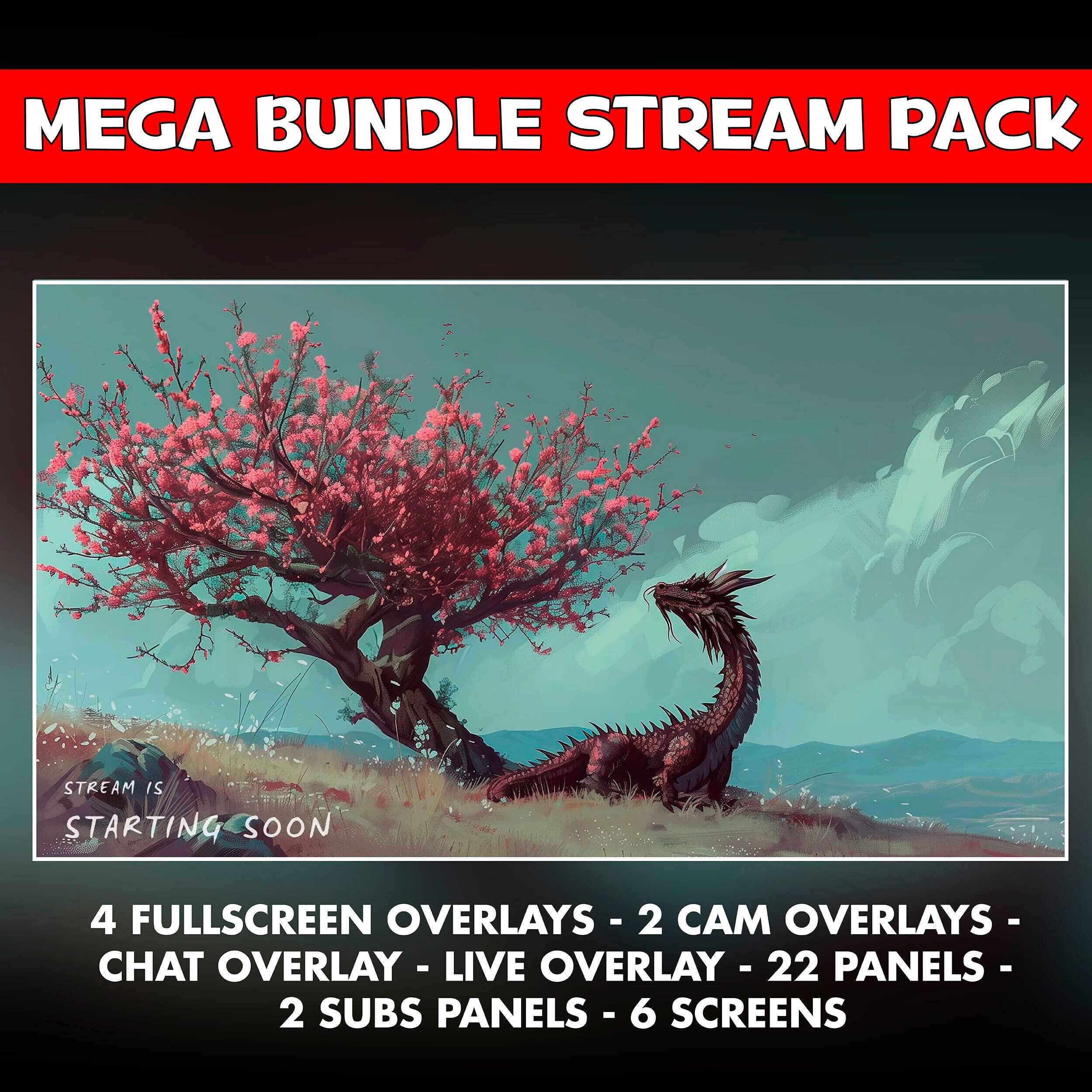Dragon Twitch Overlay Animated Pack - Mythological Fantasy Plain Background Stream - Screens ...
