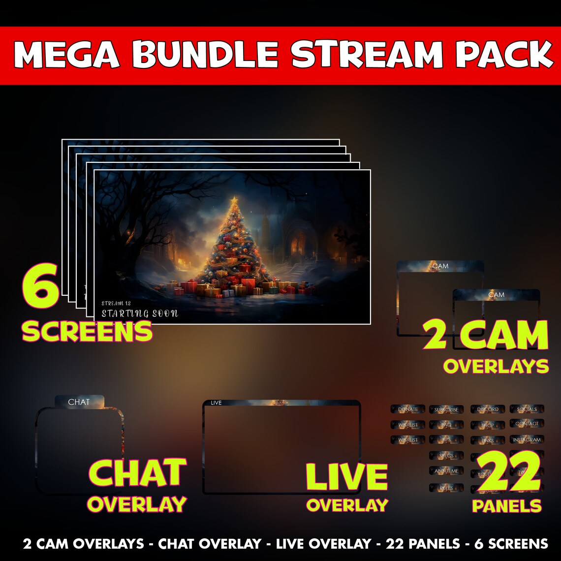 Christmas Twitch Overlay Animated Pack - Christmas Tree Background ...