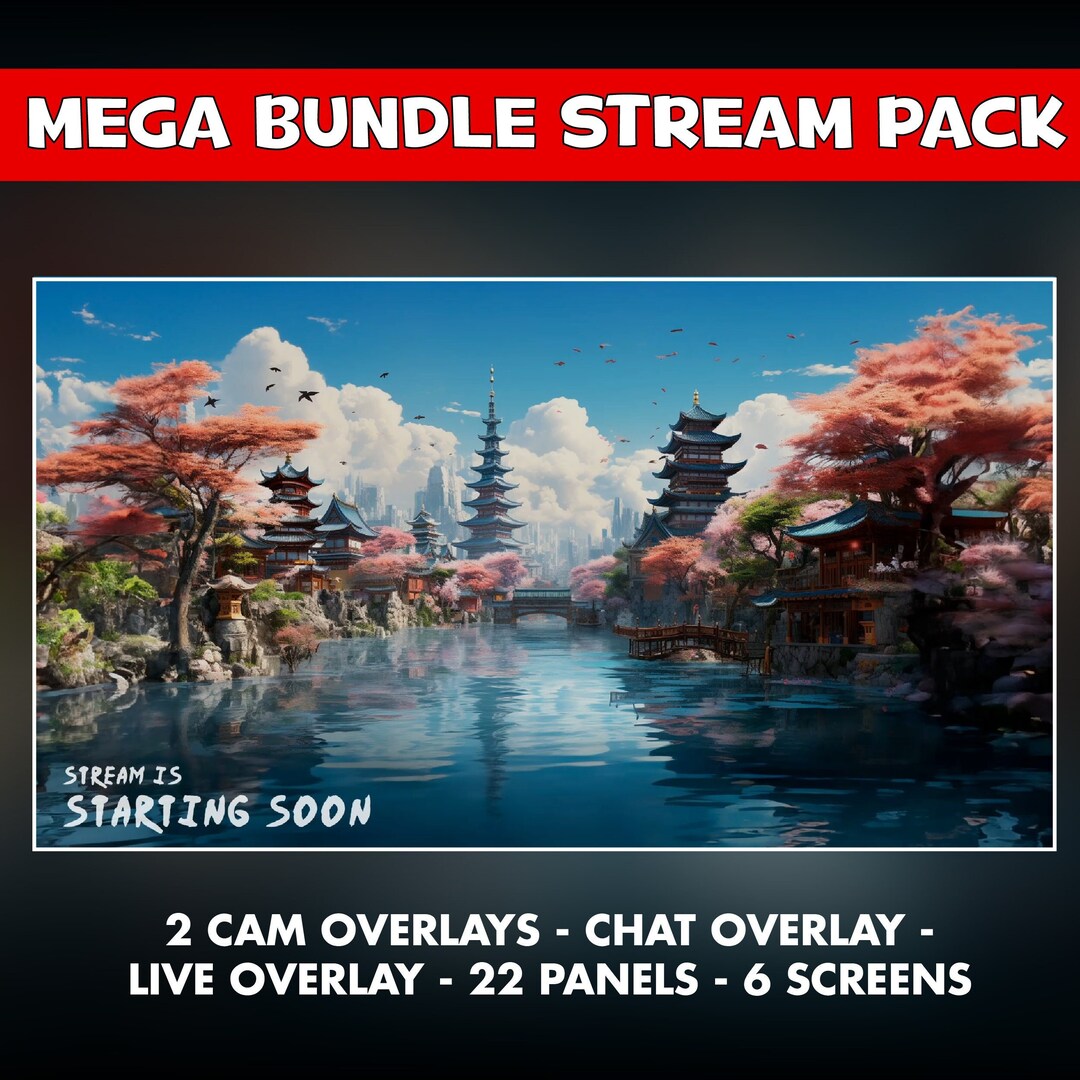 Japan City at Day Twitch Overlay Animated Pack Cozy Asian Cherry Trees ...