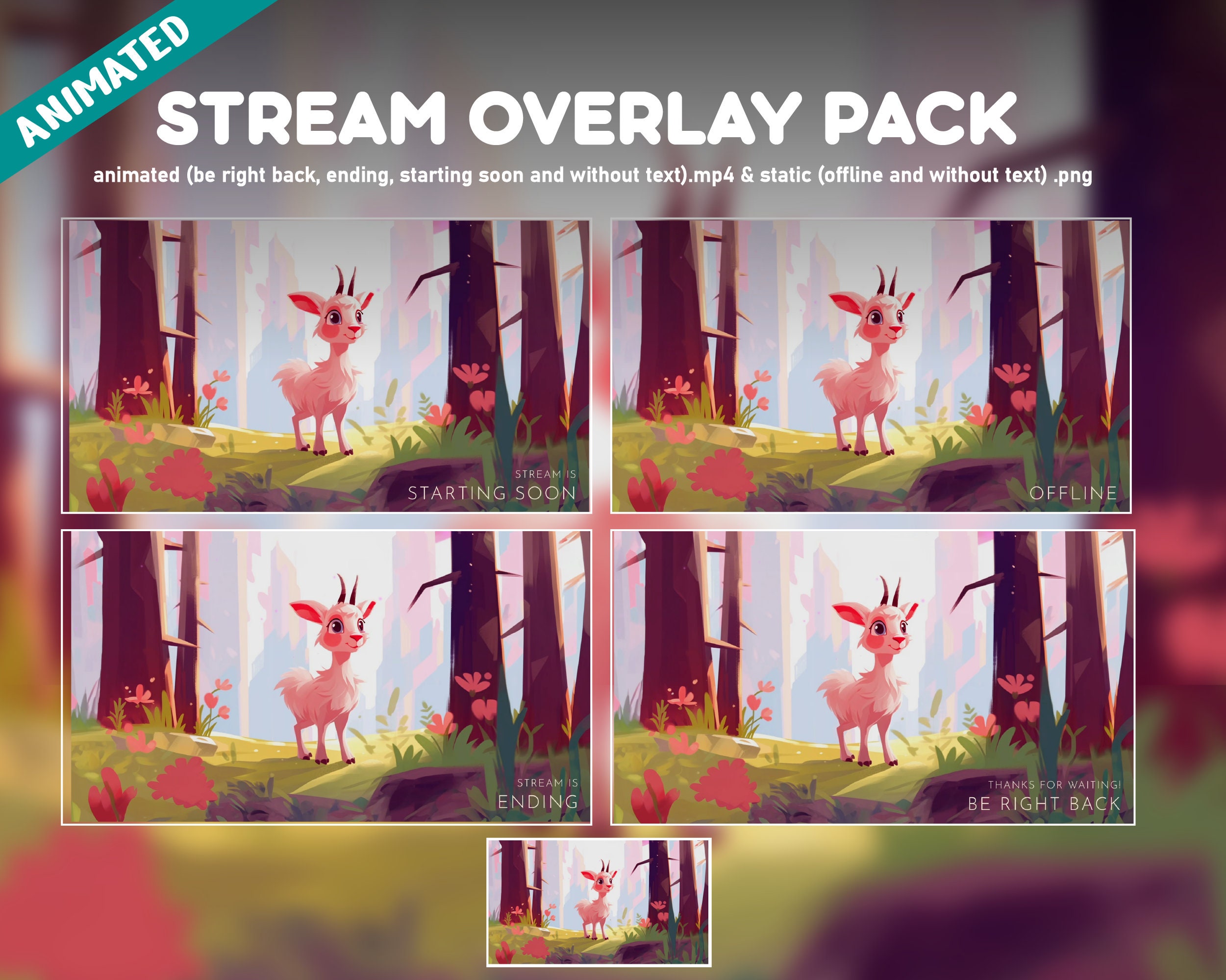 Goat Twitch Overlay Animated Forest - Flower Plants Stream Screens ...