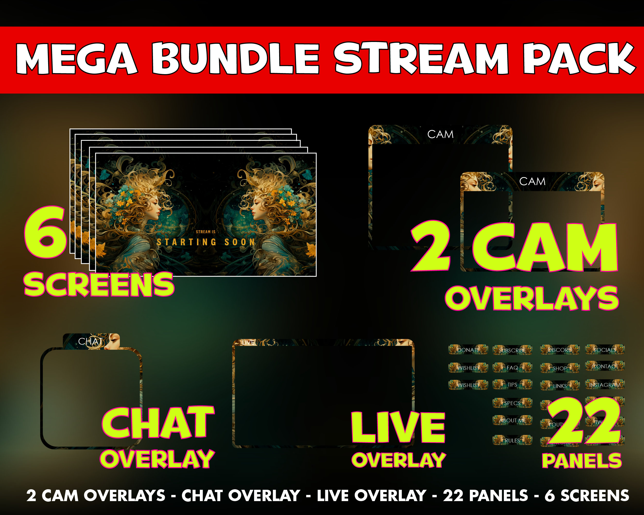 Art Nouveau Girl Twitch Overlay Animated Pack - Whimsical Background ...