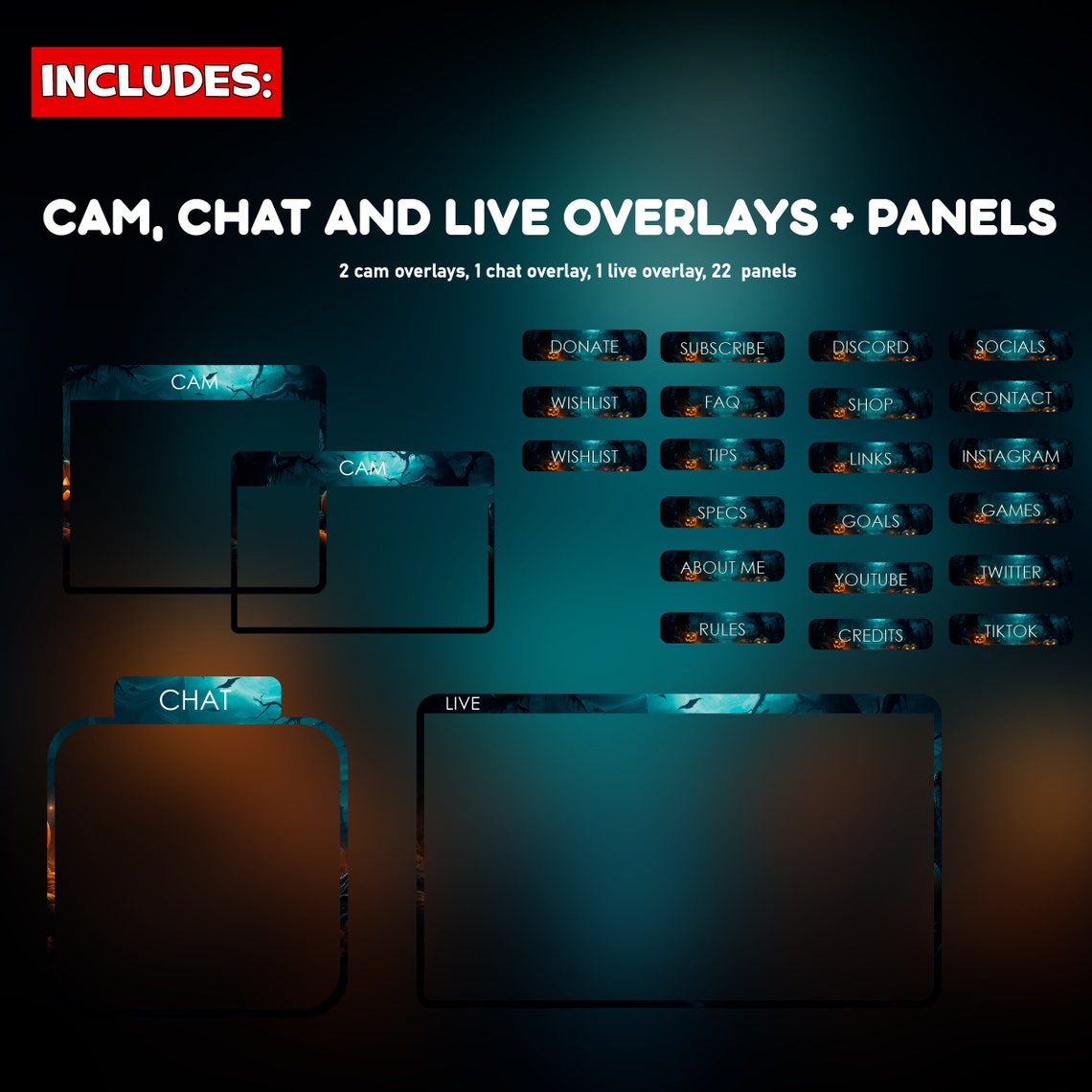 Spooky Forest Twitch Overlay Animated Pack - Halloween Pumpkin Haunted ...