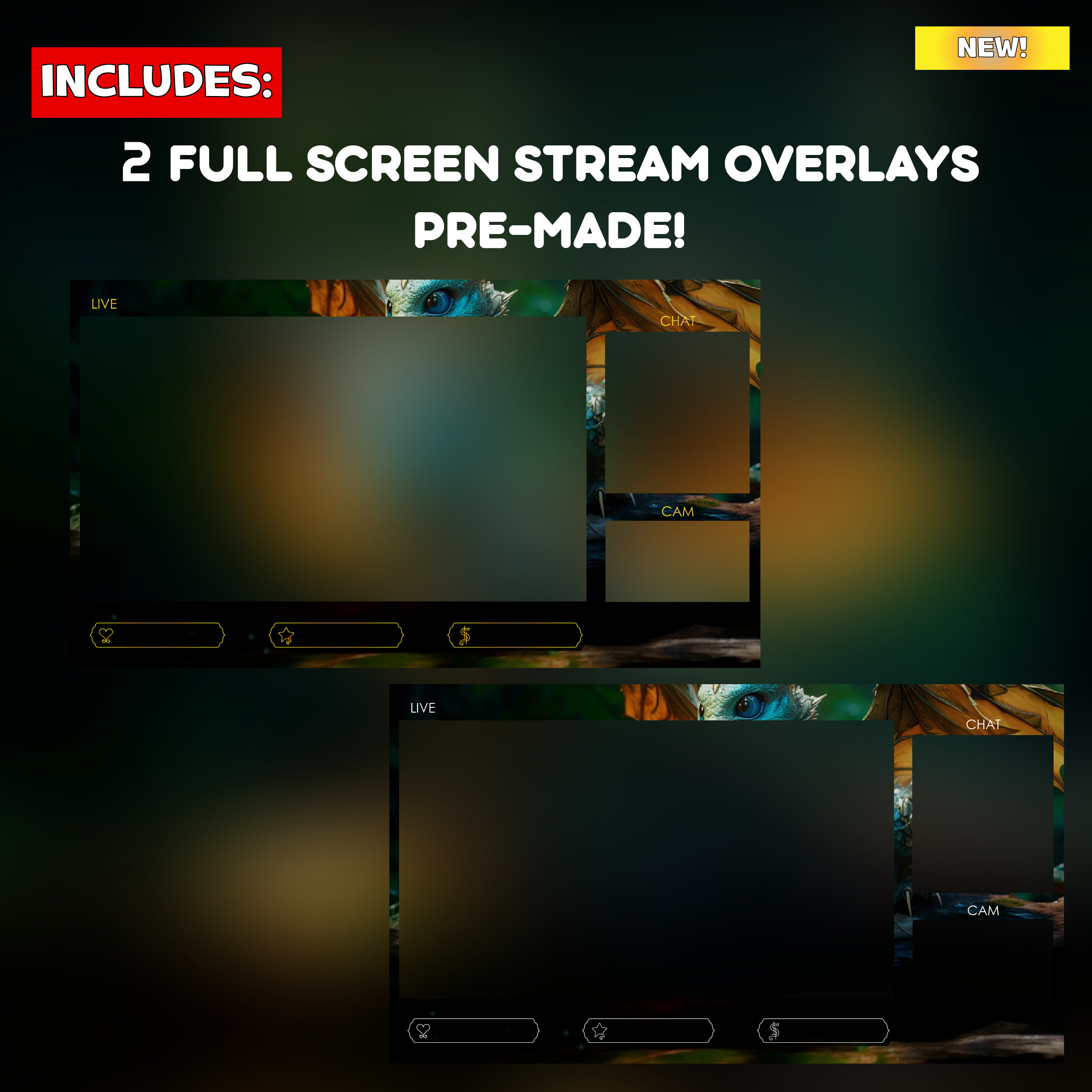 Dragon Twitch Overlay Animated Pack - Mythological Fantasy Forest ...