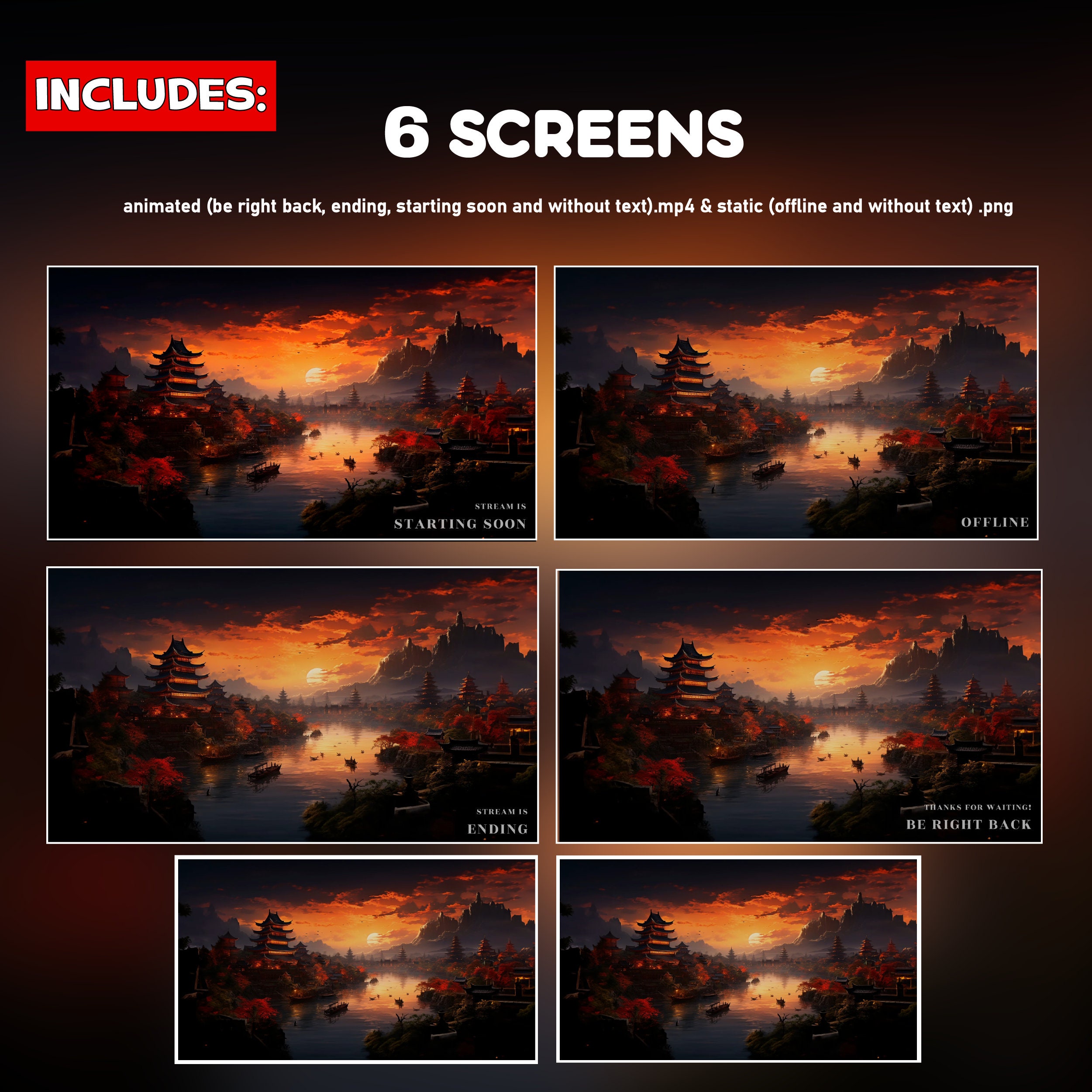 Asian City Sunset Twitch Overlay Animated Pack Cozy Japan Samurai Era ...