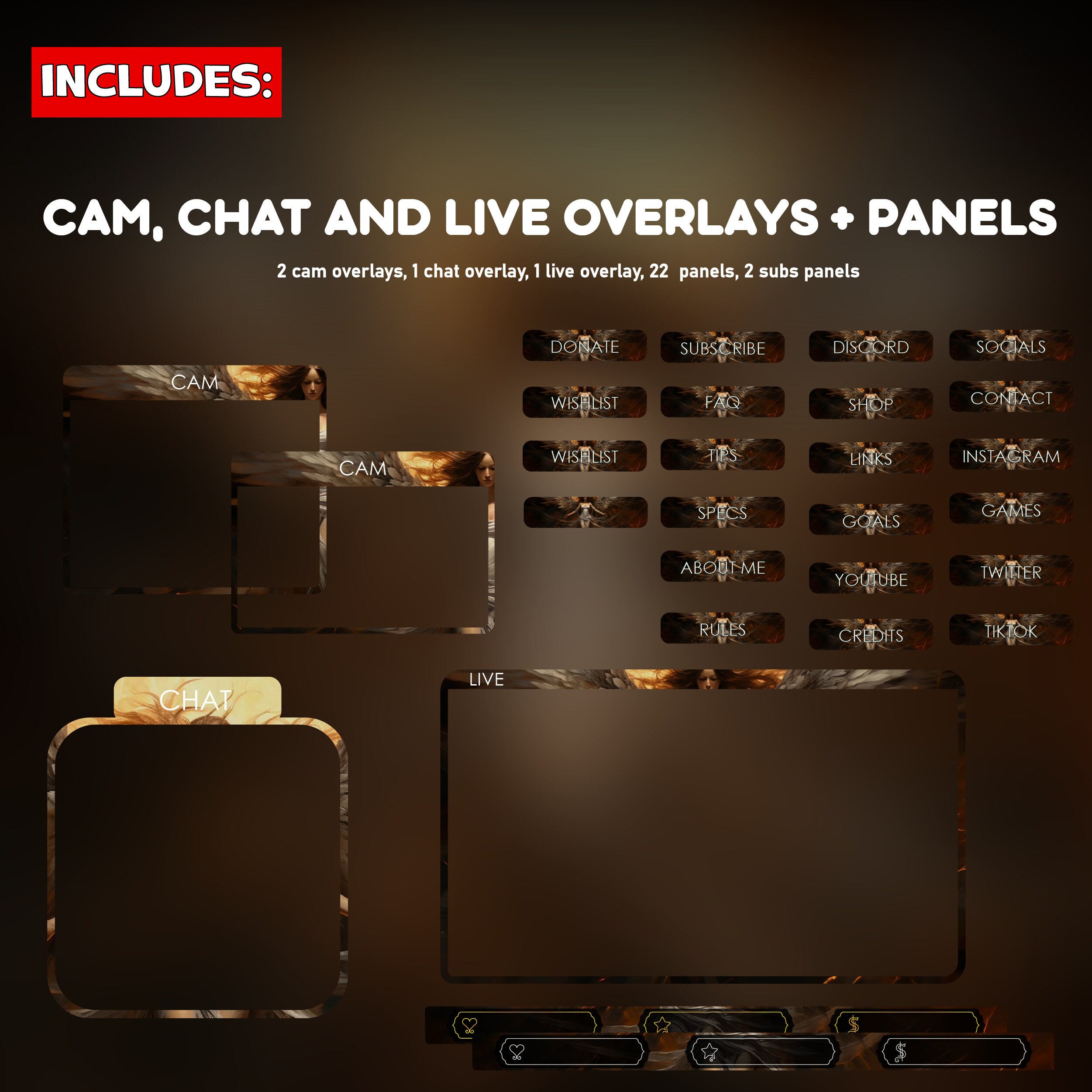 Angel Female Twitch Overlay Animated Pack Mythological Fantasy ...