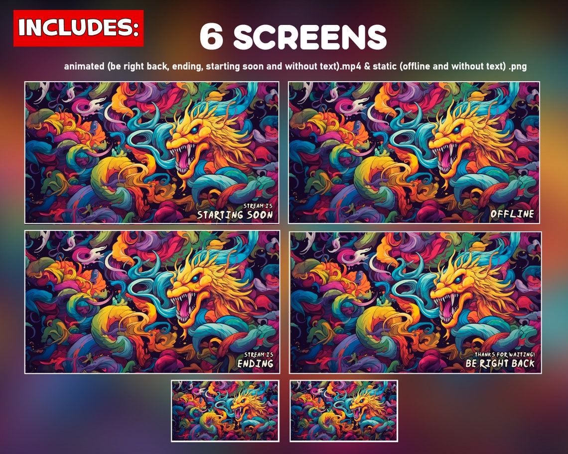 Chinese Dragon Twitch Overlay Animated Pack Graffiti Style Background ...