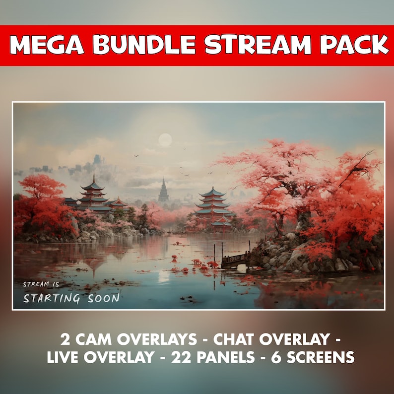 Japan City Twitch Overlay Animated Package - Cozy Asian Cherry Trees ...