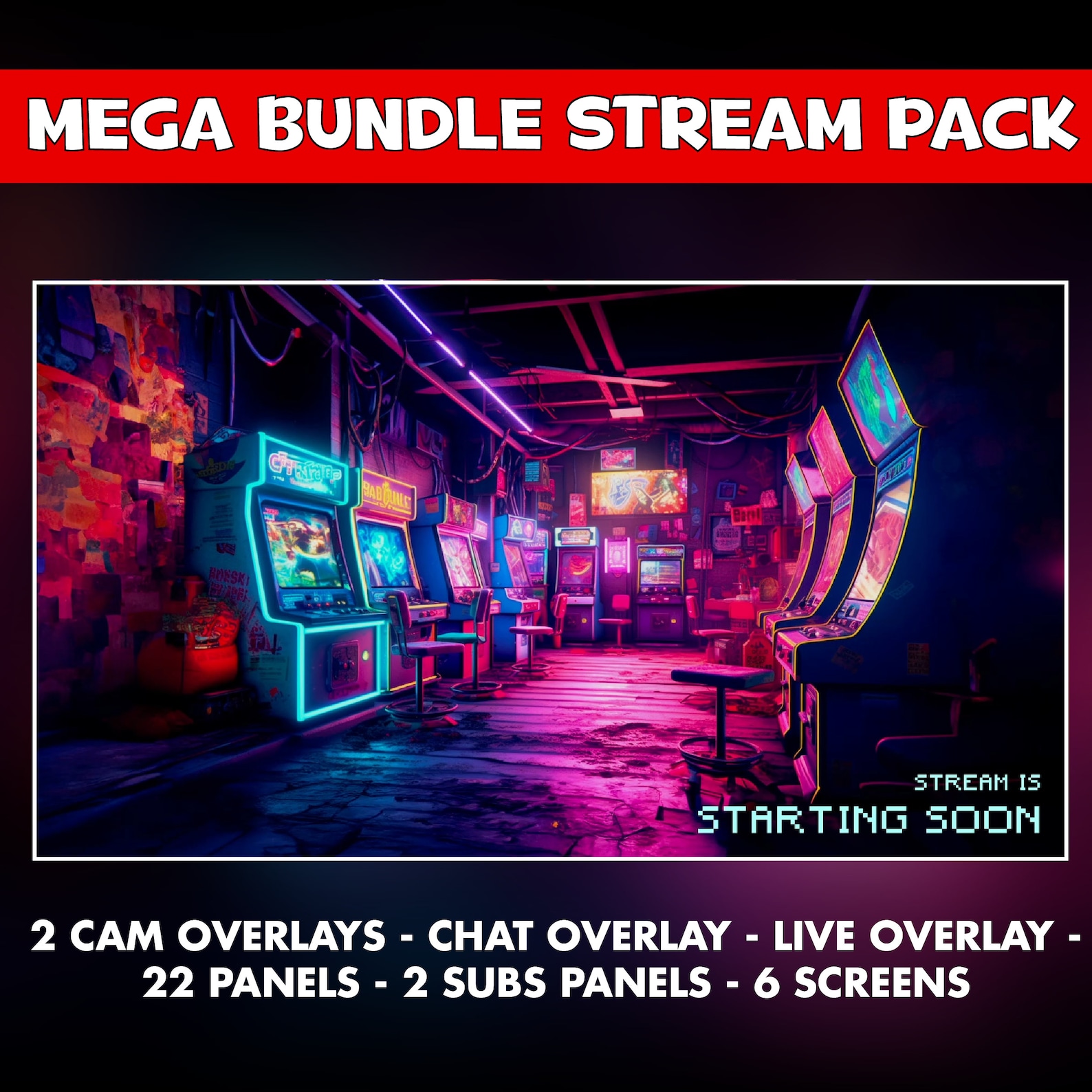 Retro Twitch Overlay Animated Pack - Inspired 80s Videogame Arcade ...