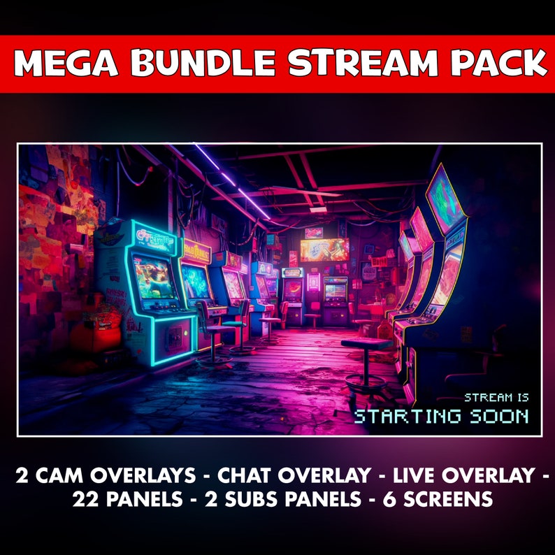 Retro Twitch Overlay Animated Pack - Inspired 80s Videogame Arcade ...
