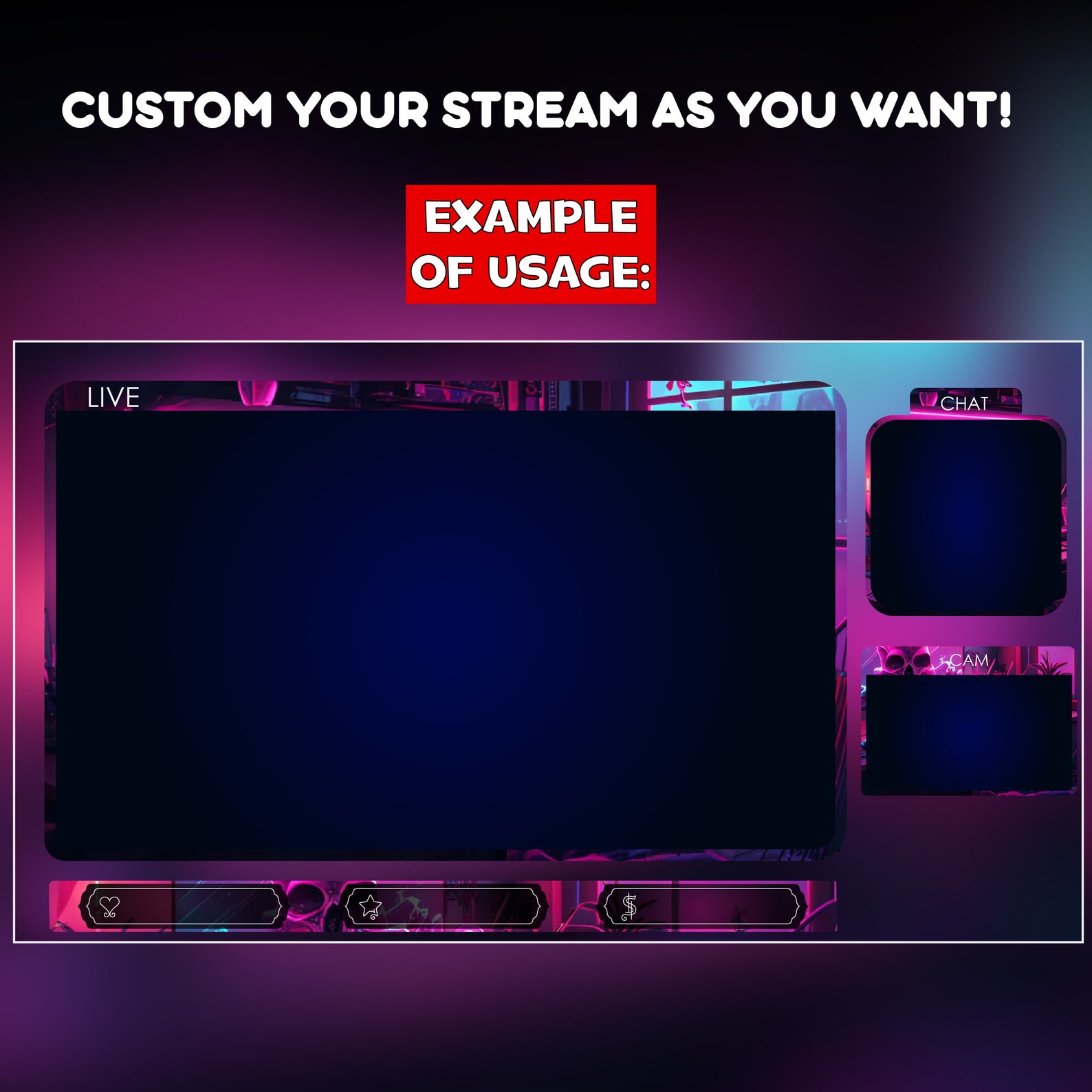 Goth Twitch Overlay Animated - Gamer Pink Neon Skull Screens Perfect ...