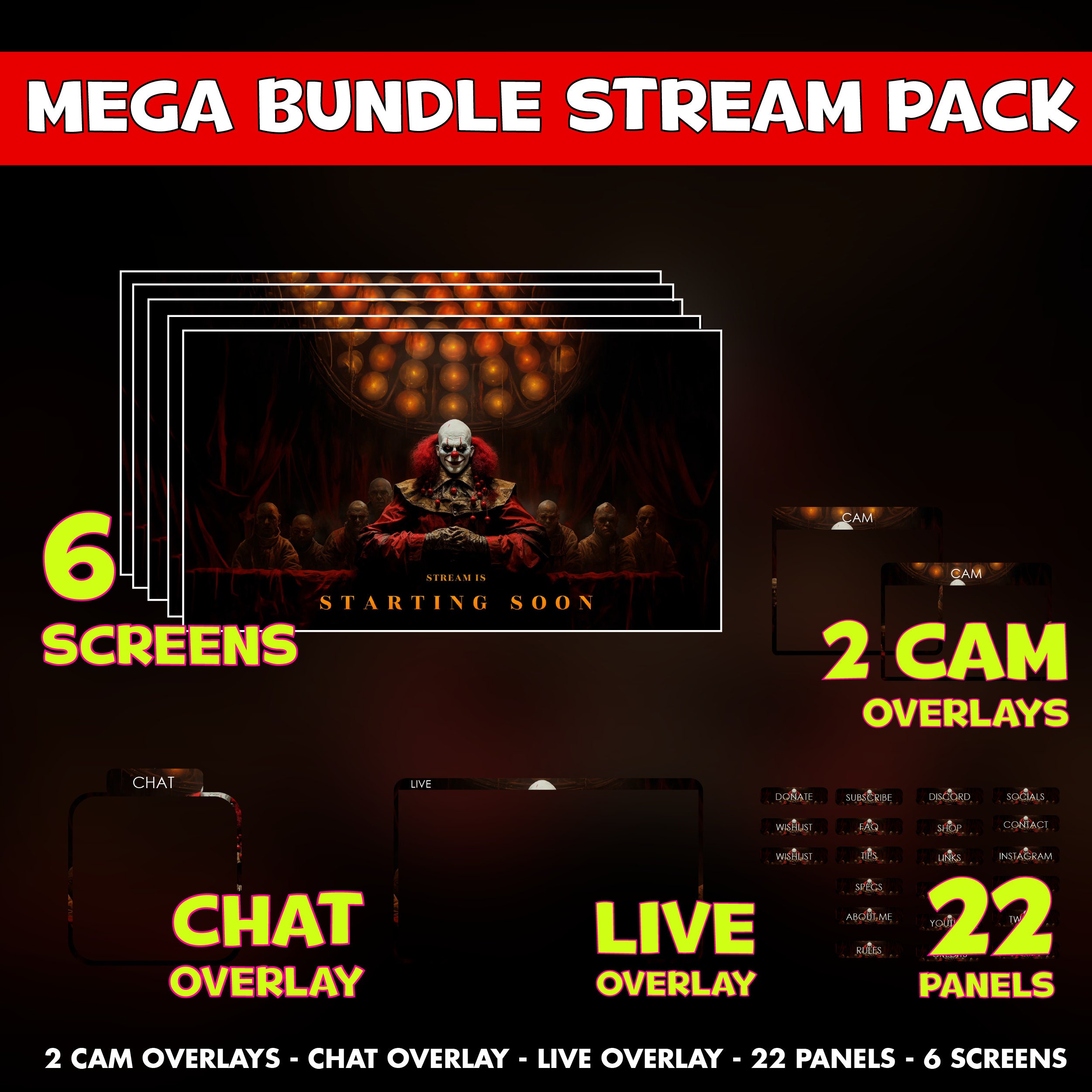 Horror Clown Twitch Overlay Animated - Terror Circus Gothic Spooky ...