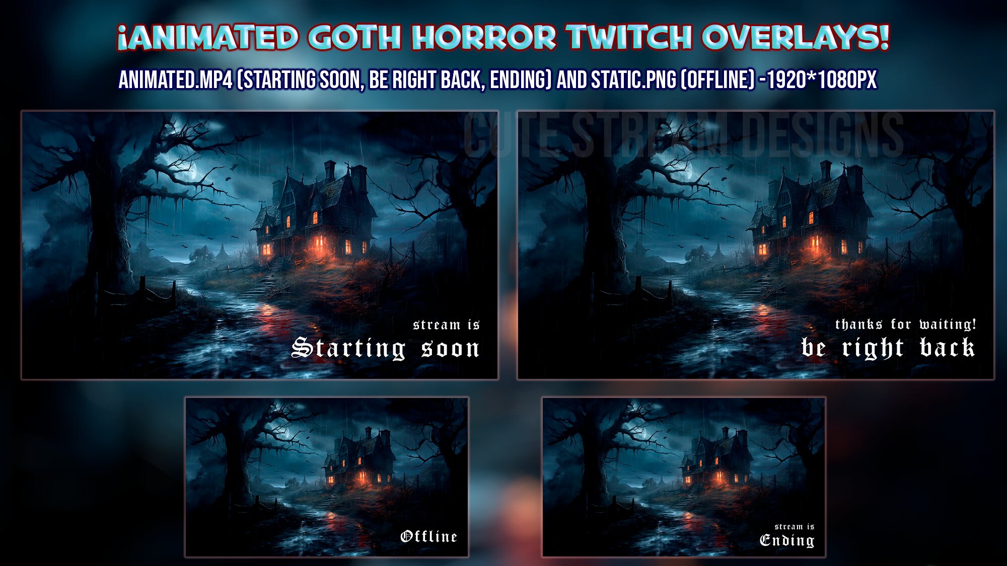 Goth Twitch Overlay Animated - Horror House Dark Background Screens ...