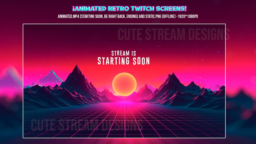 Retro Twitch Overlay Pack Animated Vapor Wave 80s Screens Background ...