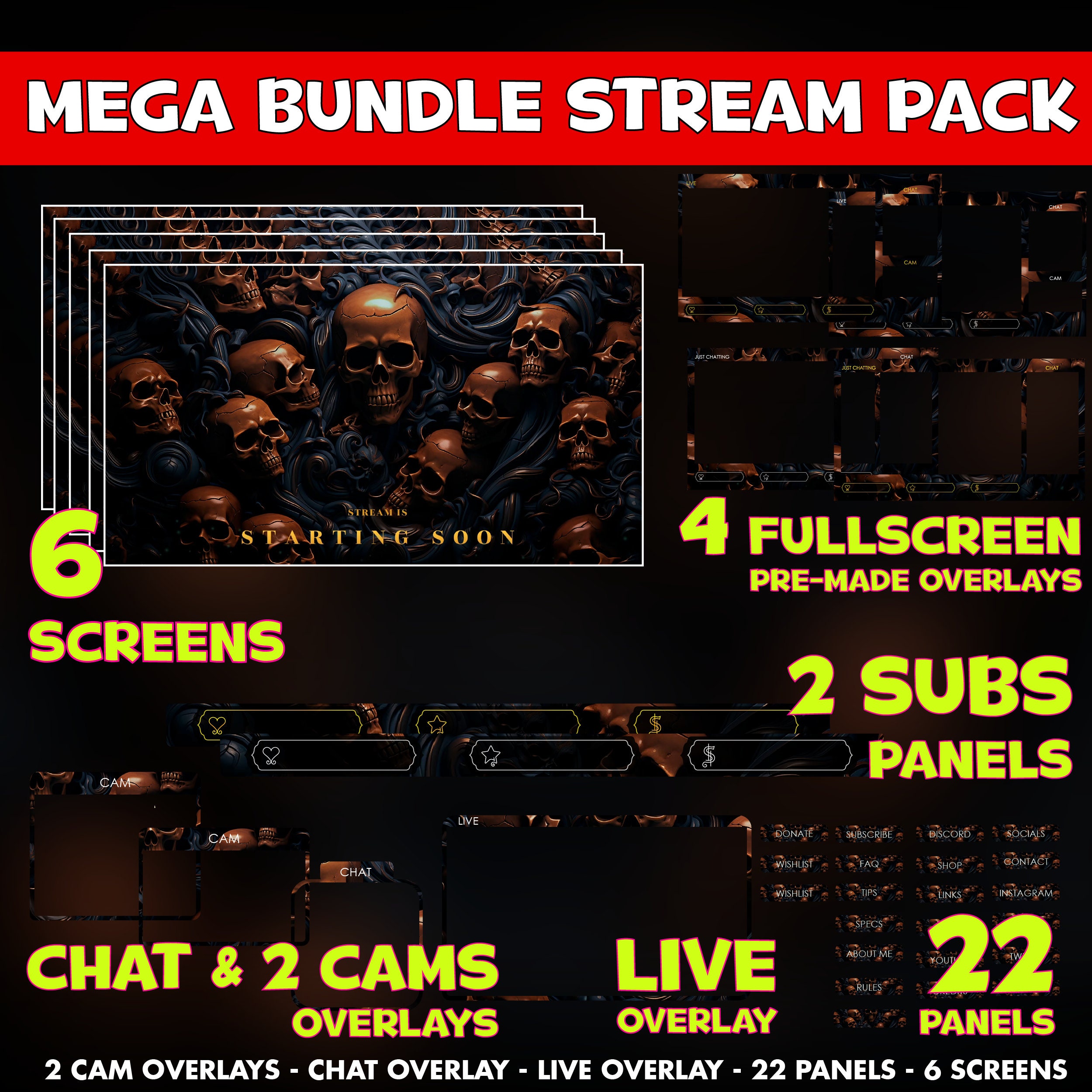 Gothic Skull Twitch Overlay Pack - Dark Fantasy Animated Stream ...