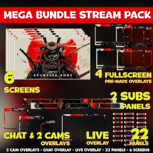 Samurai Red Twitch Overlay Animated Pack - Warrior Katana Japanese ...