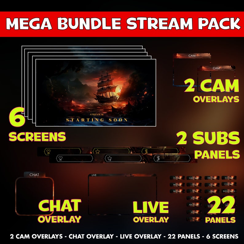 Pirate Ship Twitch Overlay Animated Pack - Sailing Boat Fantasy ...