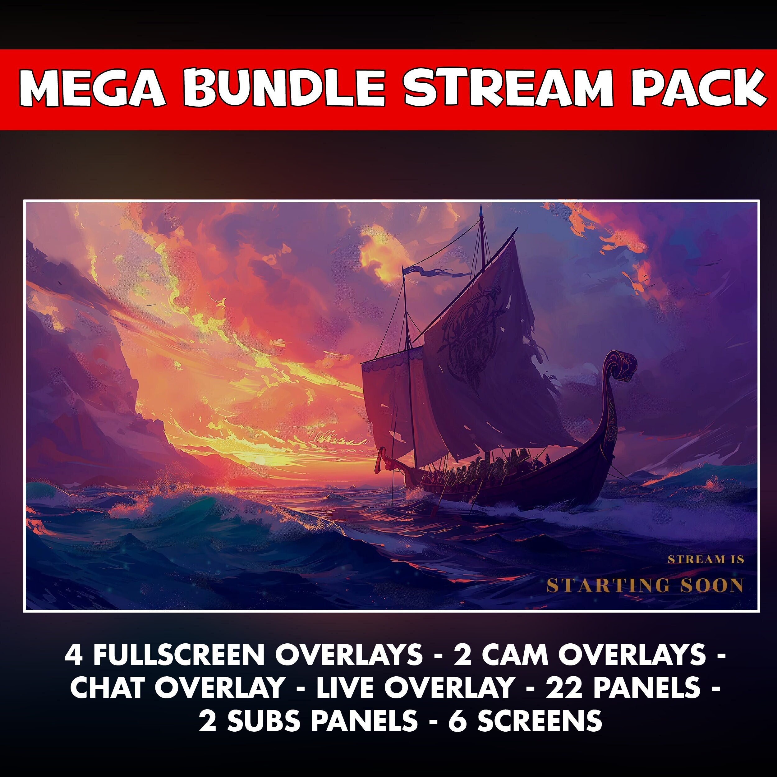 Viking Ship Twitch Overlay Pack Nautical Adventure Animated Stream ...