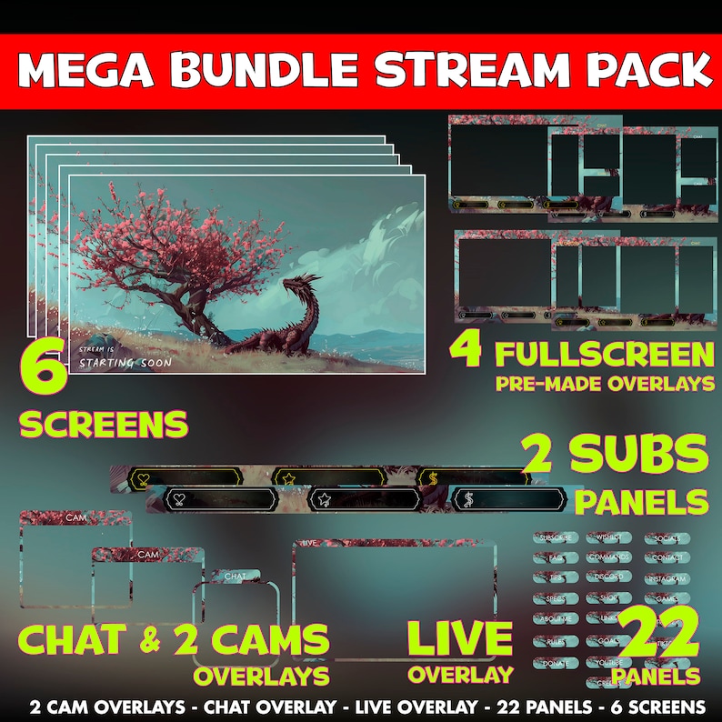 Dragon Twitch Overlay Animated Pack - Mythological Fantasy Plain ...