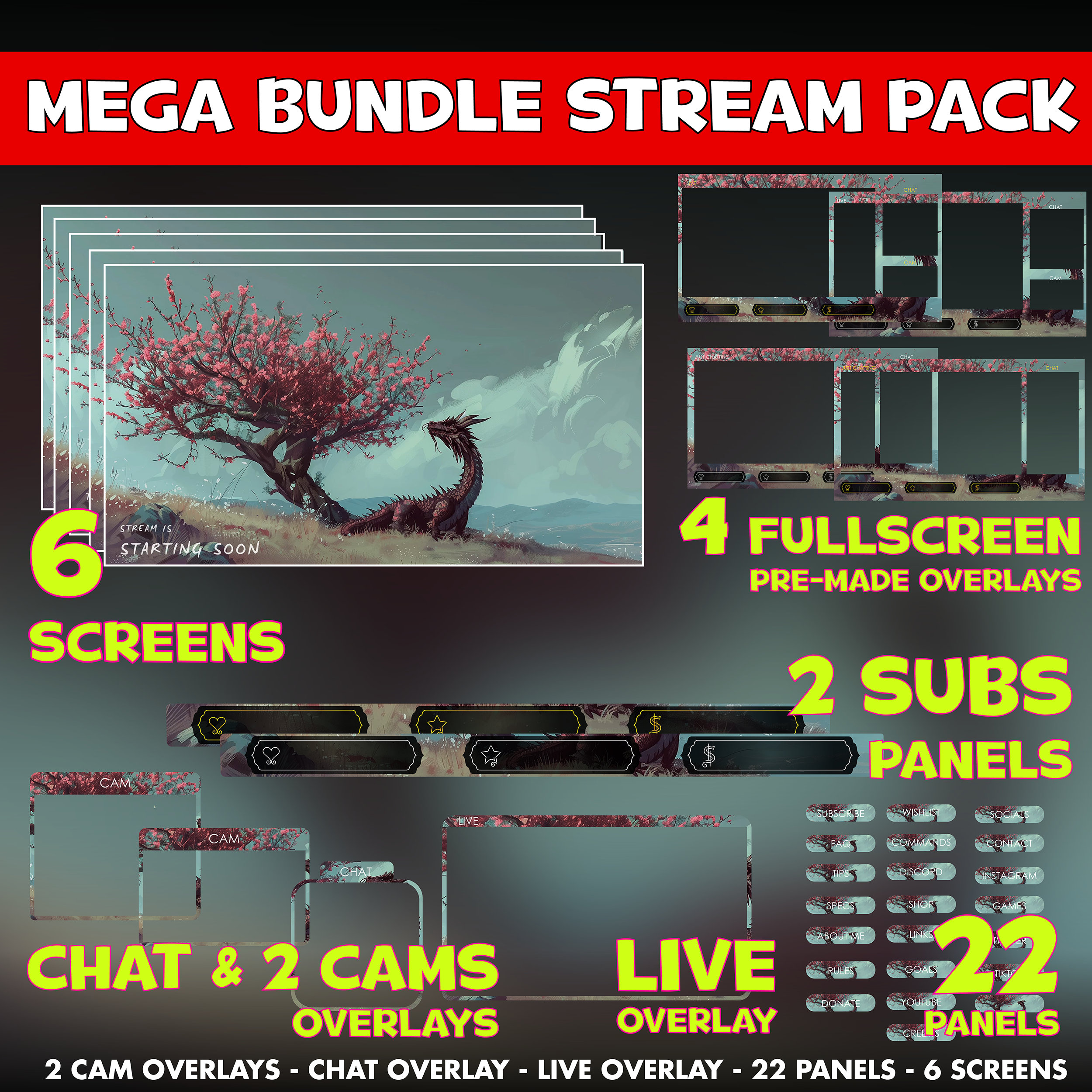 Dragon Twitch Overlay Animated Pack - Mythological Fantasy Plain ...