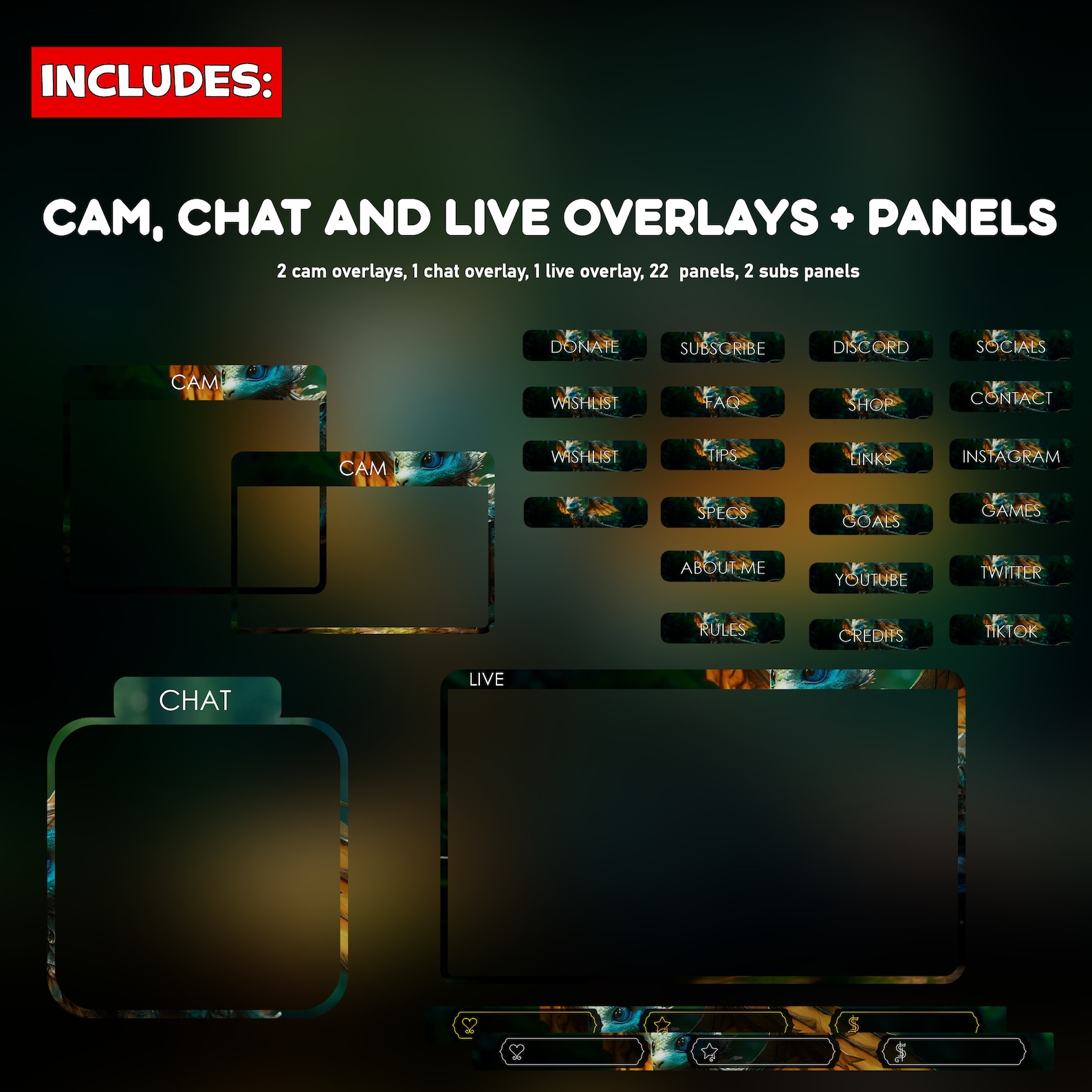 Dragon Twitch Overlay Animated Pack - Mythological Fantasy Forest ...