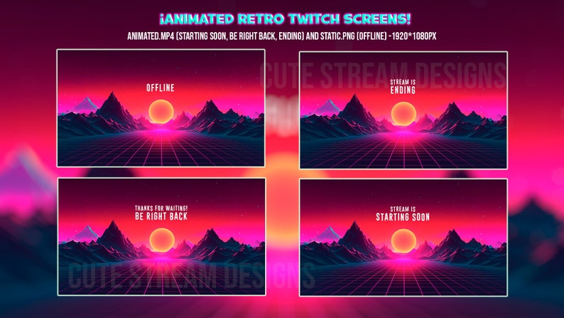 Retro Twitch Overlay Pack Animated Vapor Wave 80s Screens - Etsy