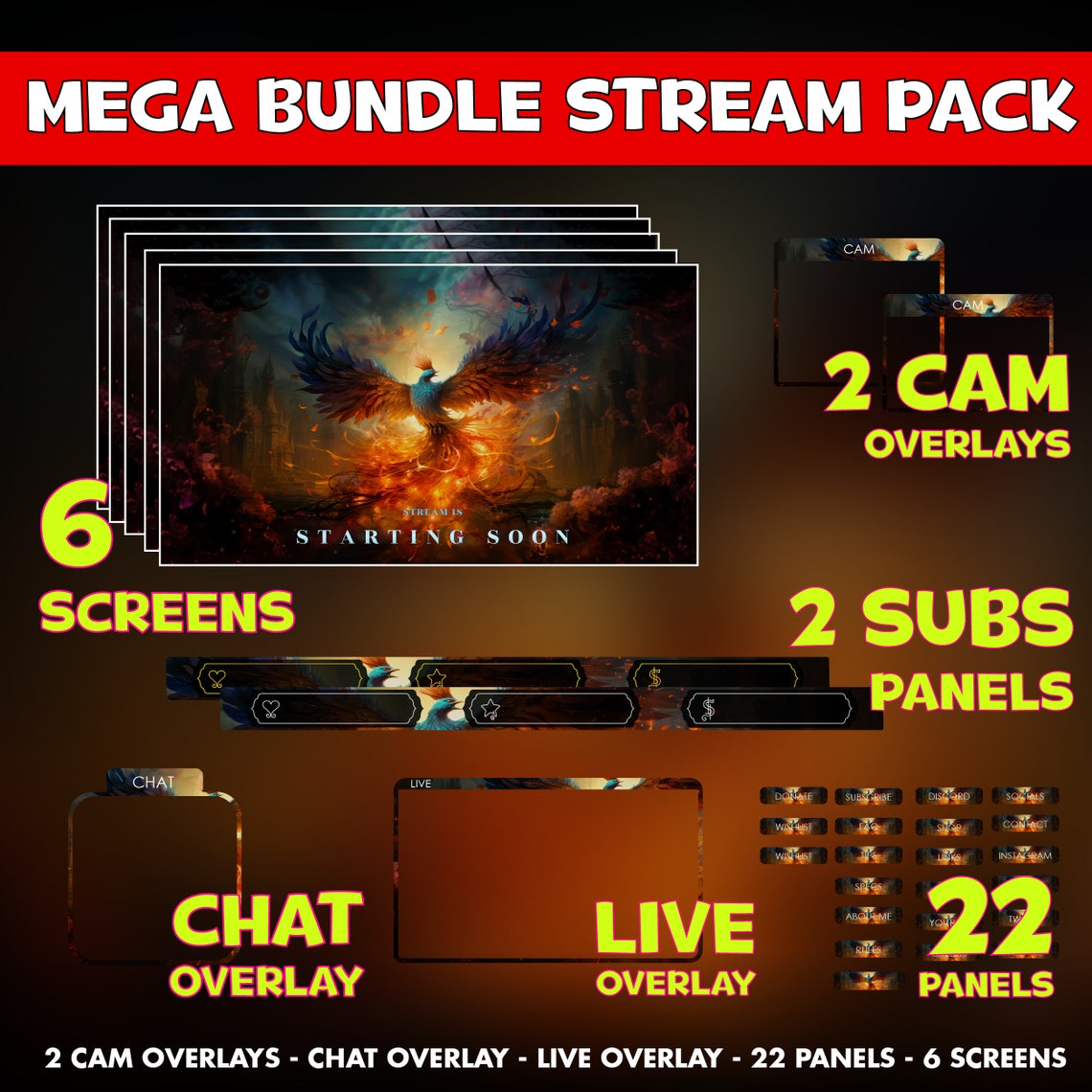 Phoenix Flames Twitch Overlay Animated Pack - Mythological Fantasy Fire ...