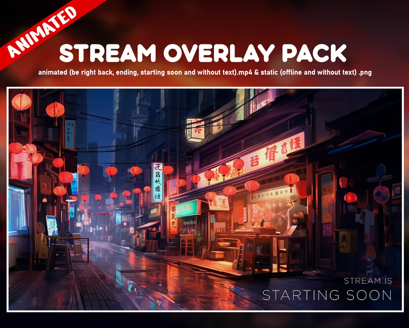 Japan Twitch Overlay Animated - Asian City at Night Background - Vtuber ...