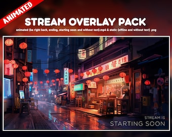 RED Twitch Overlay Animated Package Samurai Dark Landscape Japan City ...