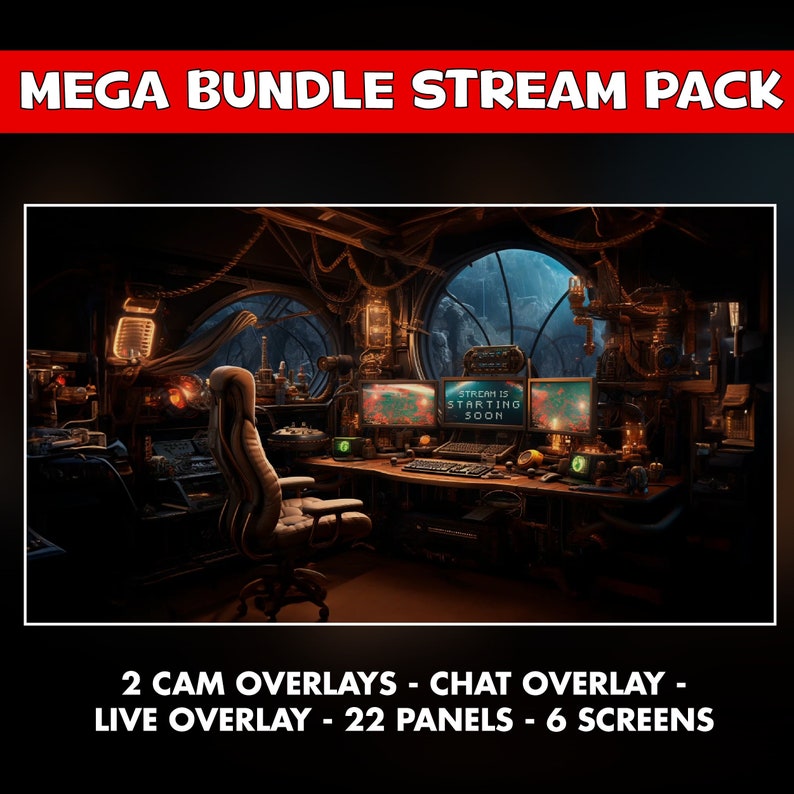 Retro Futuristic Gamer Room Twitch Overlay Animated Pack - Steampunk ...