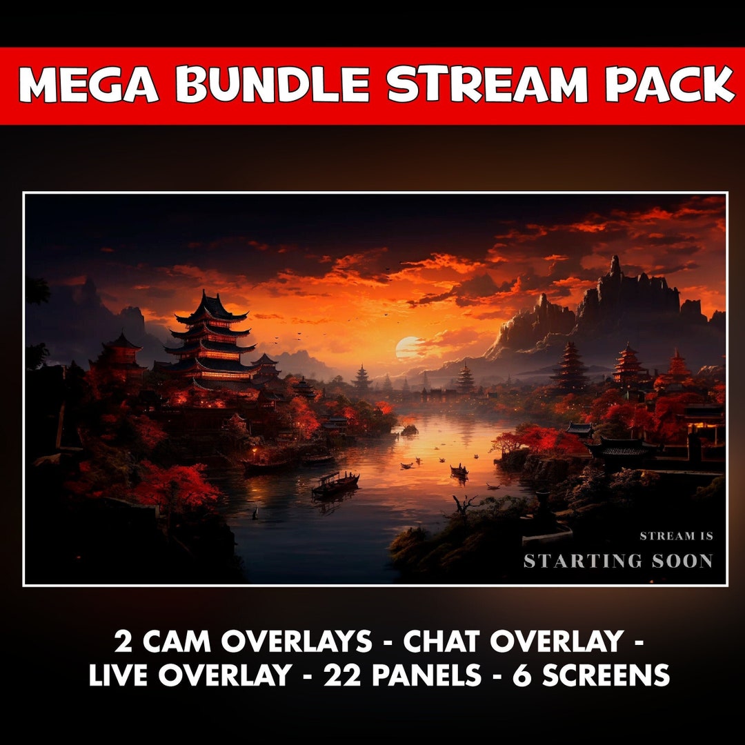 Asian City Sunset Twitch Overlay Animated Pack Cozy Japan Samurai Era ...
