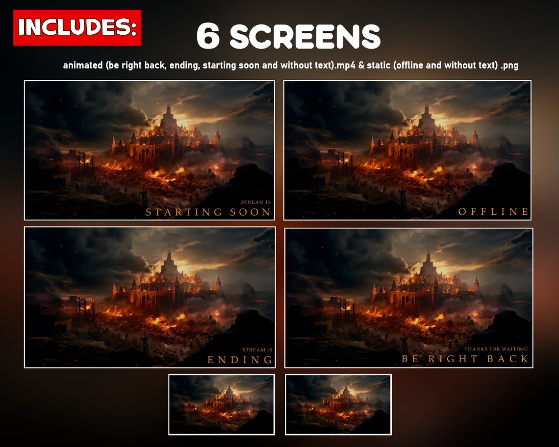 Medieval City Twitch Overlay Animated Pack War Fire Fantasy Background ...