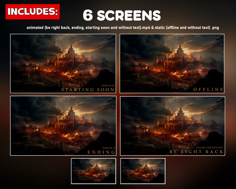 Medieval City Twitch Overlay Animated Pack War Fire Fantasy Background ...