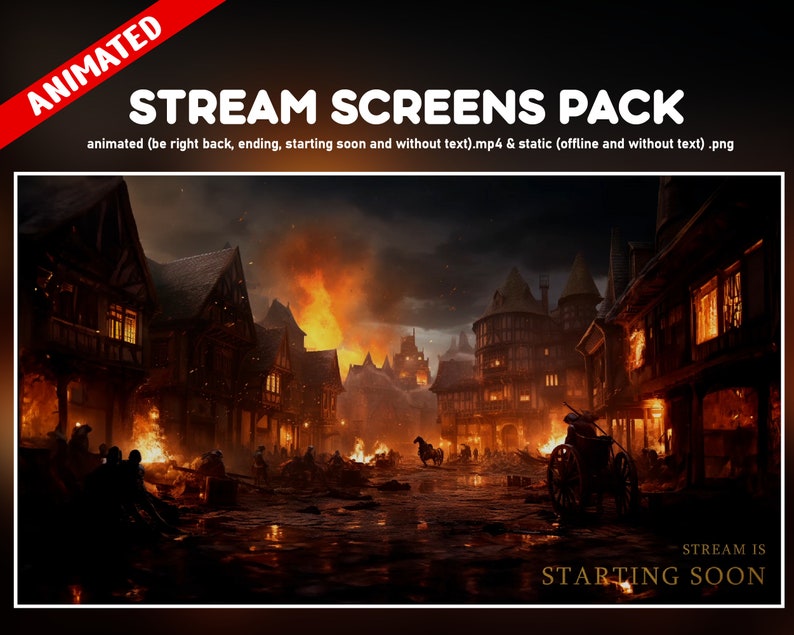 Medieval City Twitch Overlay Animated Pack - Medieval Fire Battle ...