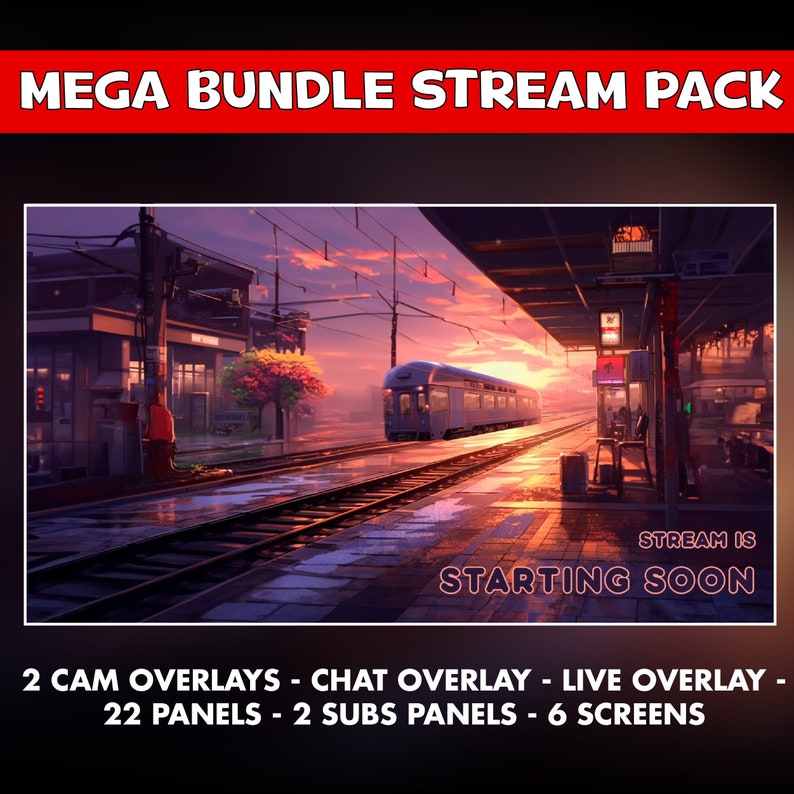 Anime Train Station Twitch Overlay Animated Package - Cozy Cute Stream ...