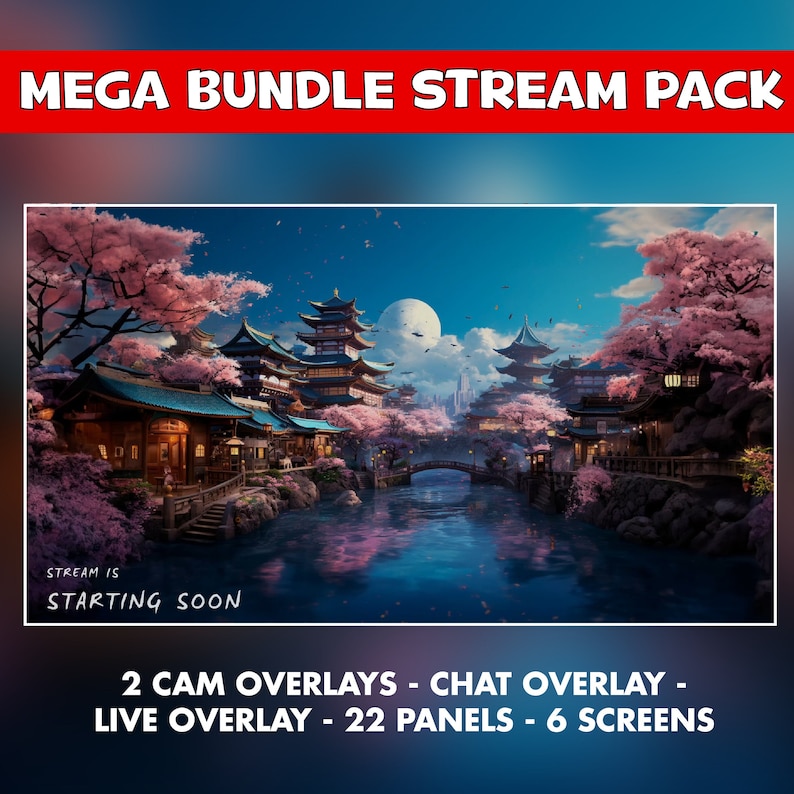 Japan City Twitch Overlay Animated Package - Cozy Asian Cherry Trees ...