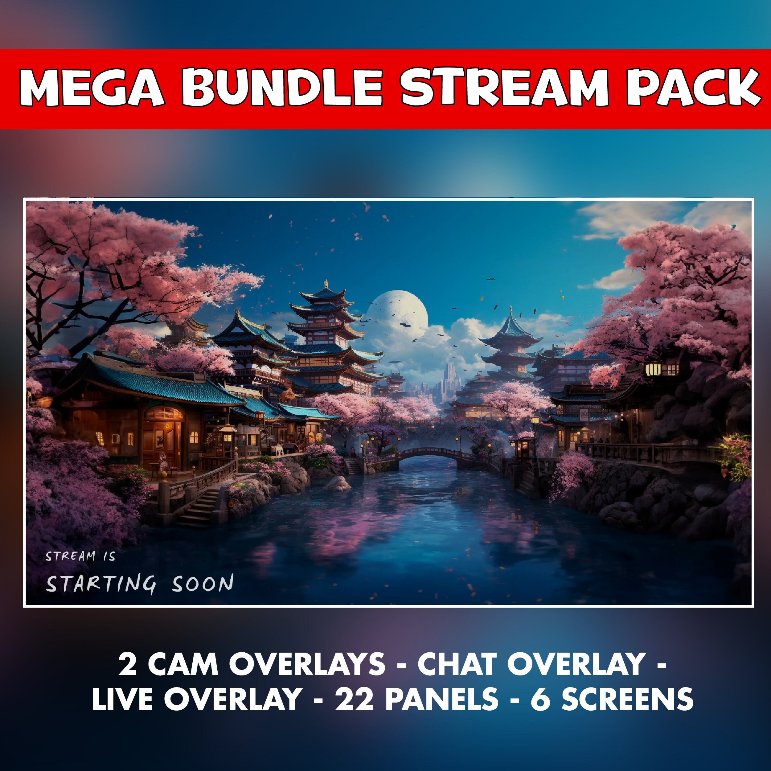 Japan City Twitch Overlay Animated Package - Cozy Asian Cherry Trees ...