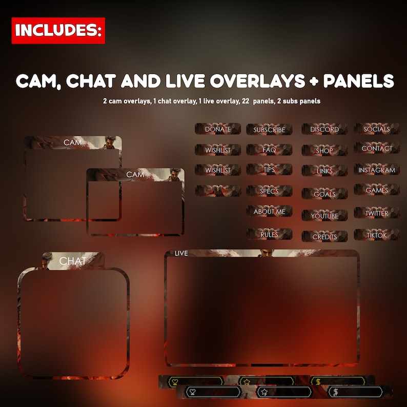 Fallen Angel Twitch Overlay Animated Pack - Mythological Red Warrior ...