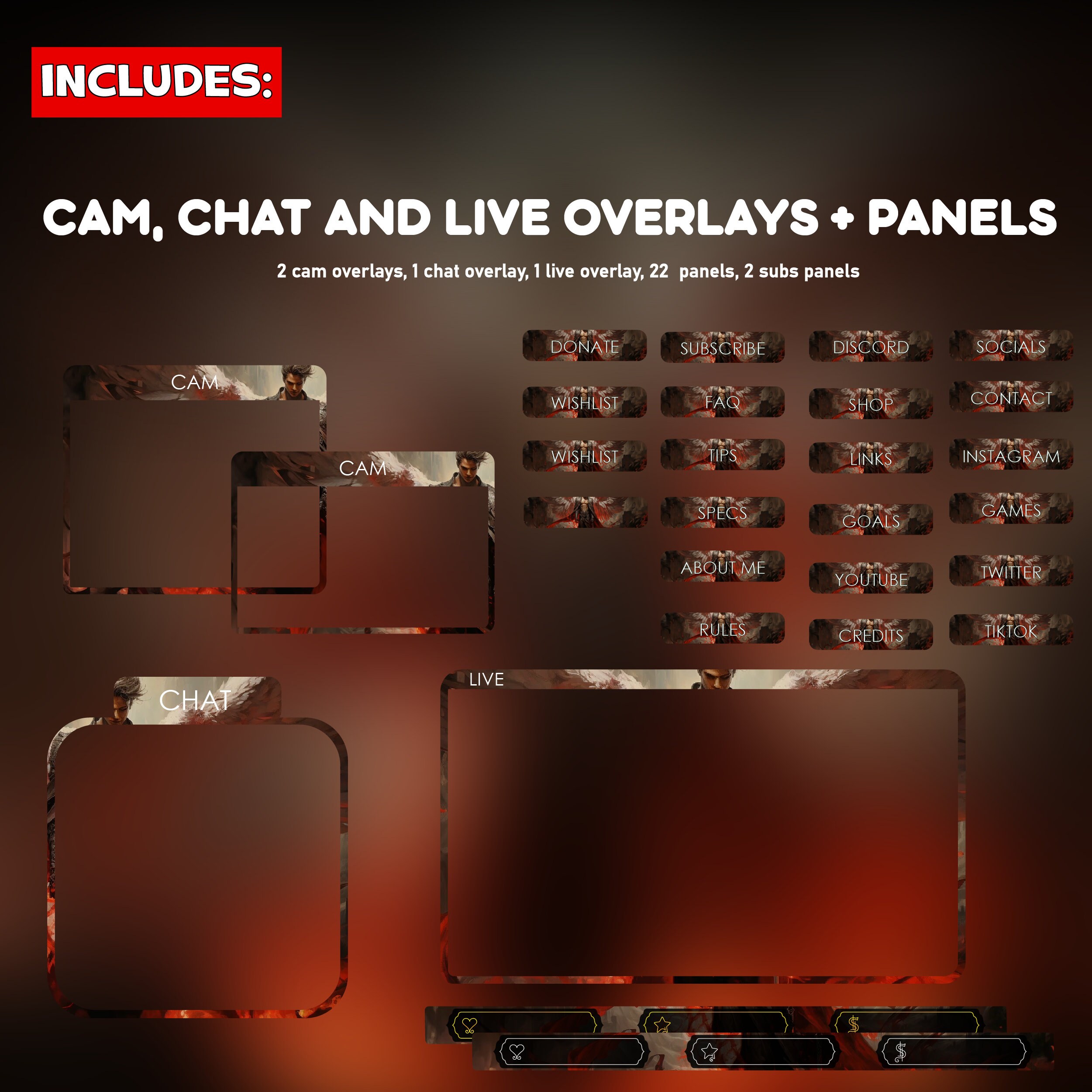 Fallen Angel Twitch Overlay Animated Pack - Mythological Red Warrior ...