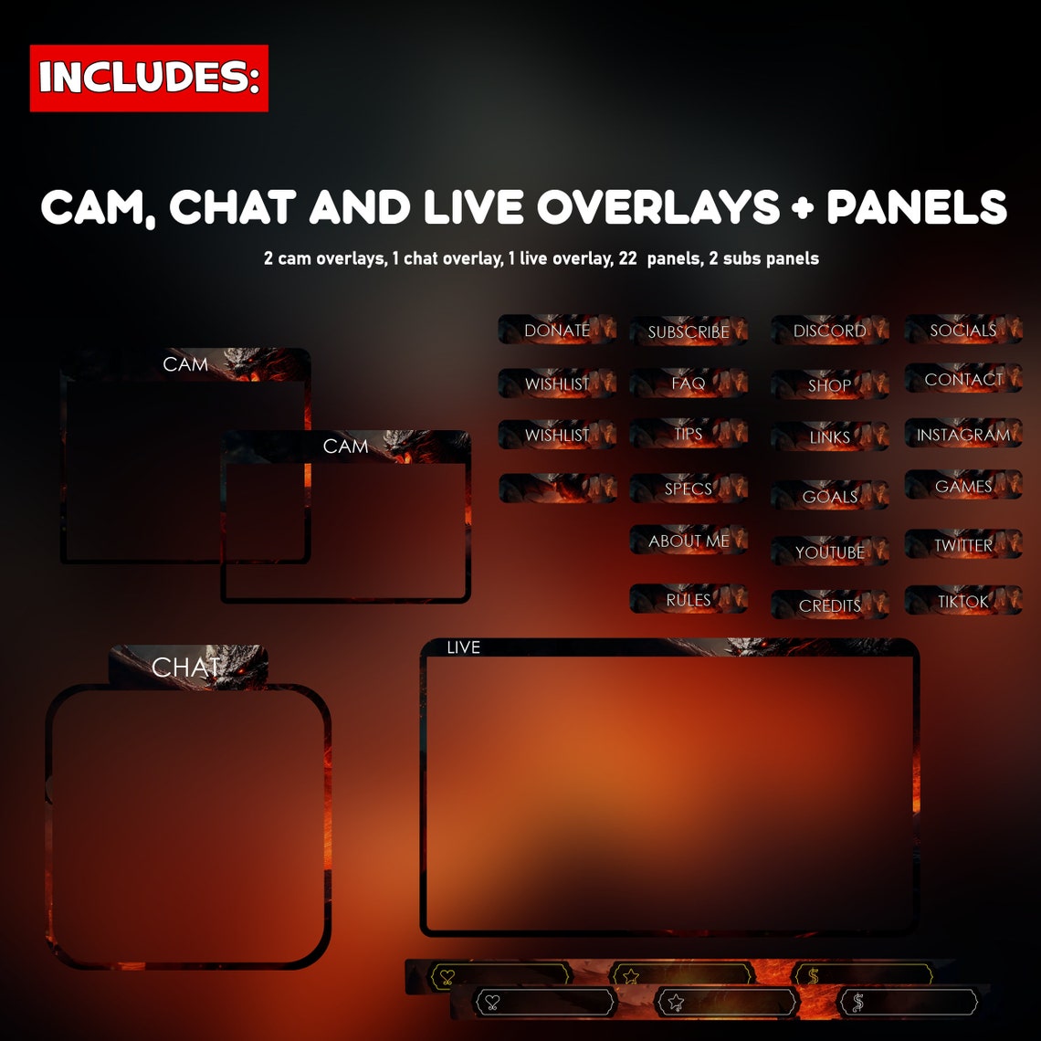 Dragon Battle Twitch Overlay Animated Pack - Mythological Fantasy Fire ...