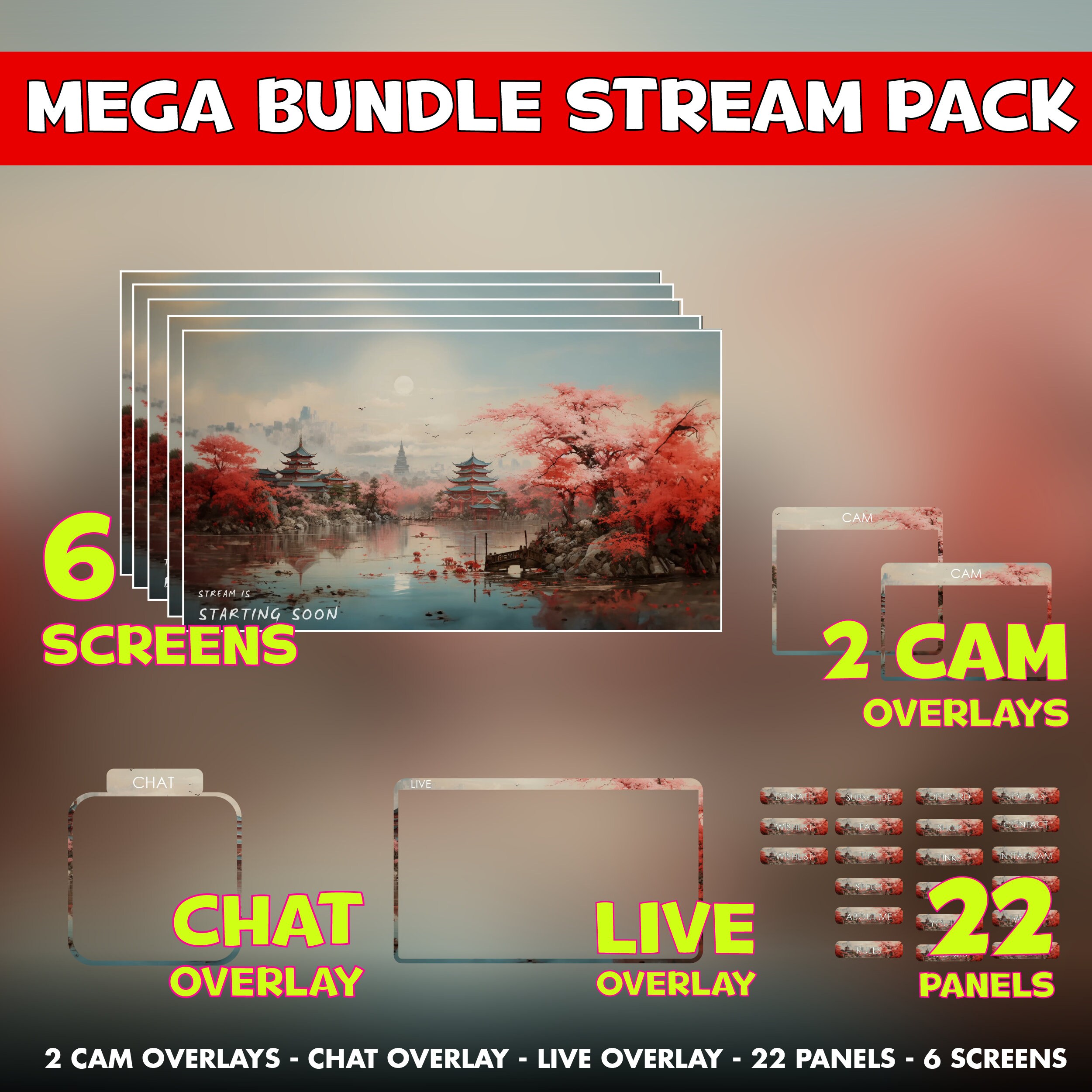 Japan City Twitch Overlay Animated Package - Cozy Asian Cherry Trees ...