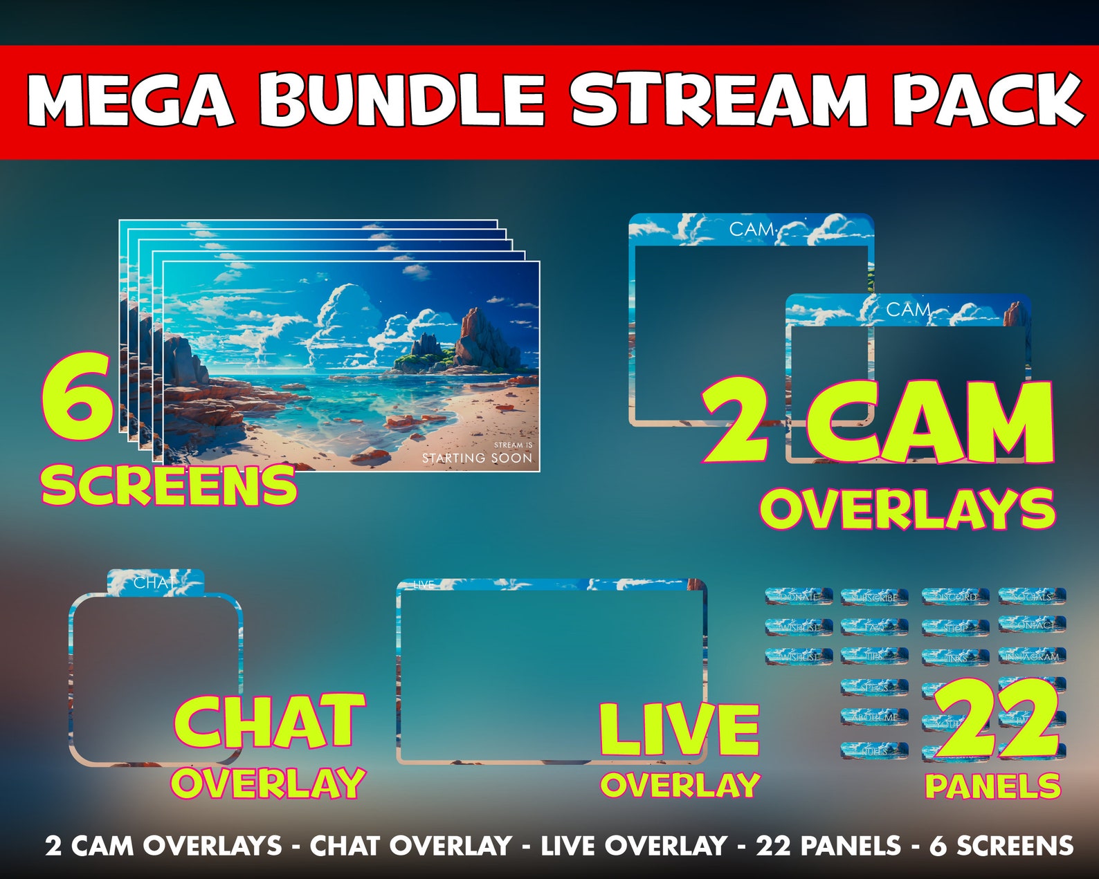 Water Calm Twitch Overlay Animated Pack - Summer Anime Cozy Background ...